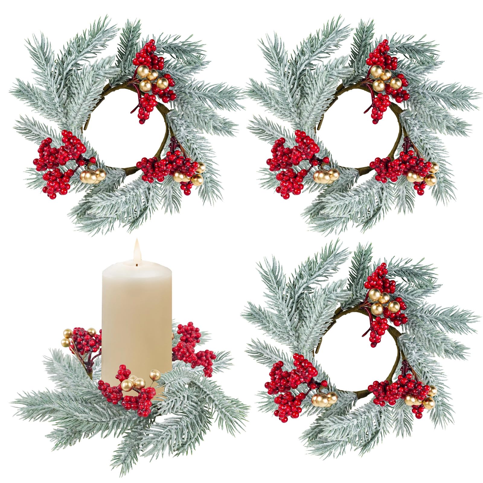 Amazon.com: Succwoah Christmas Candle Rings, 4pcs Frosted Cedar ...
