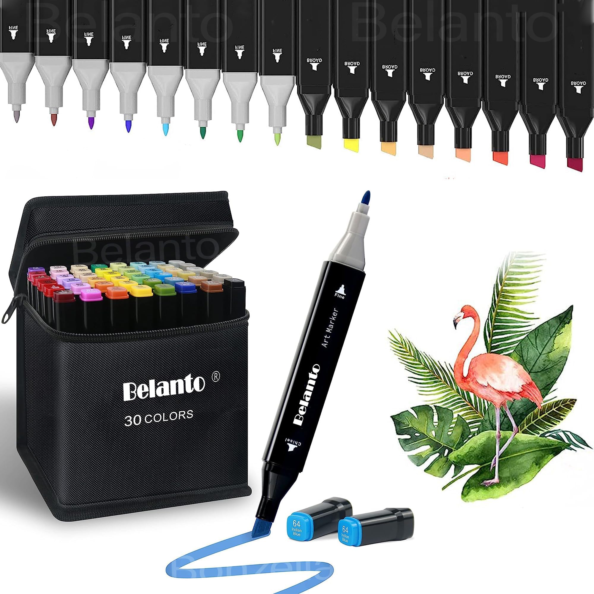Belanto Dual Tip 30pcs Colorful Art Markers Sketch Pens Colours with ...