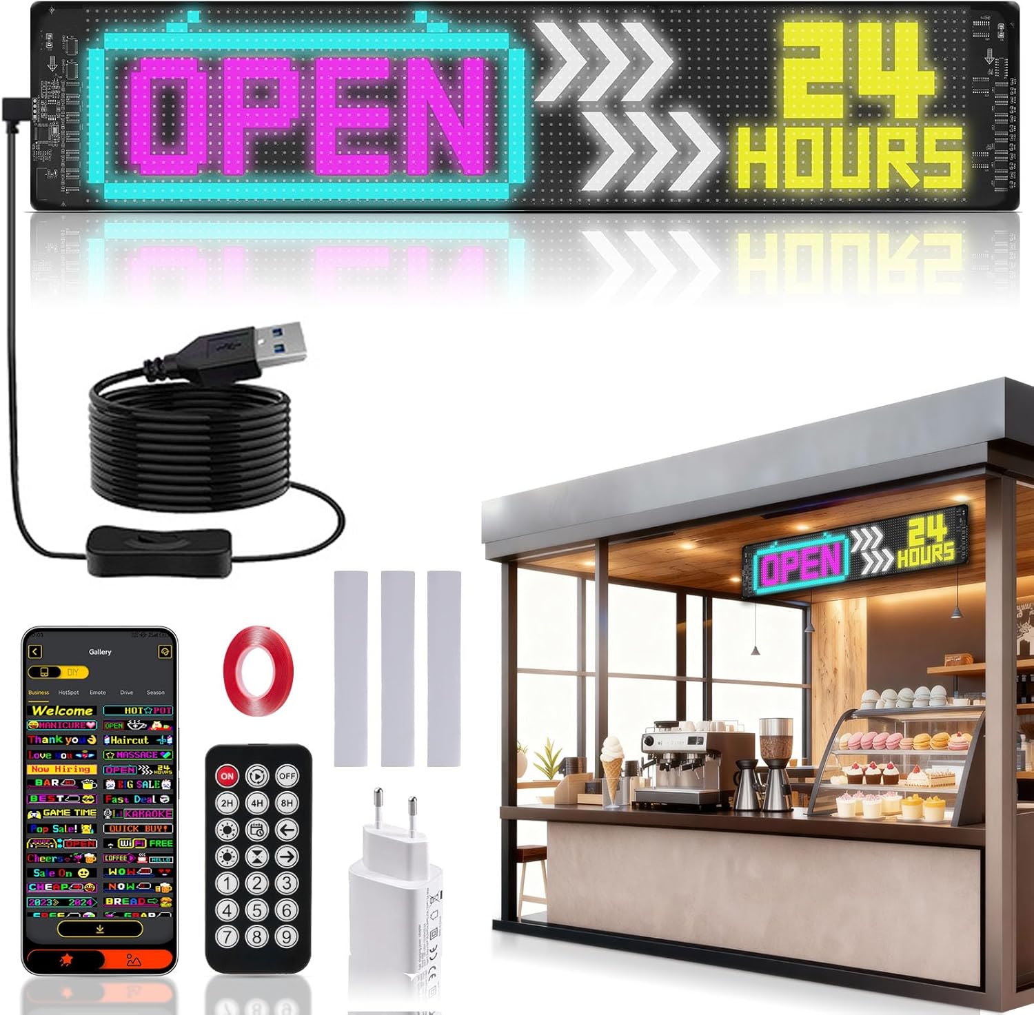 19 x 90 cm Flexible LED Scoreboard, Programmable RGB Script via ...