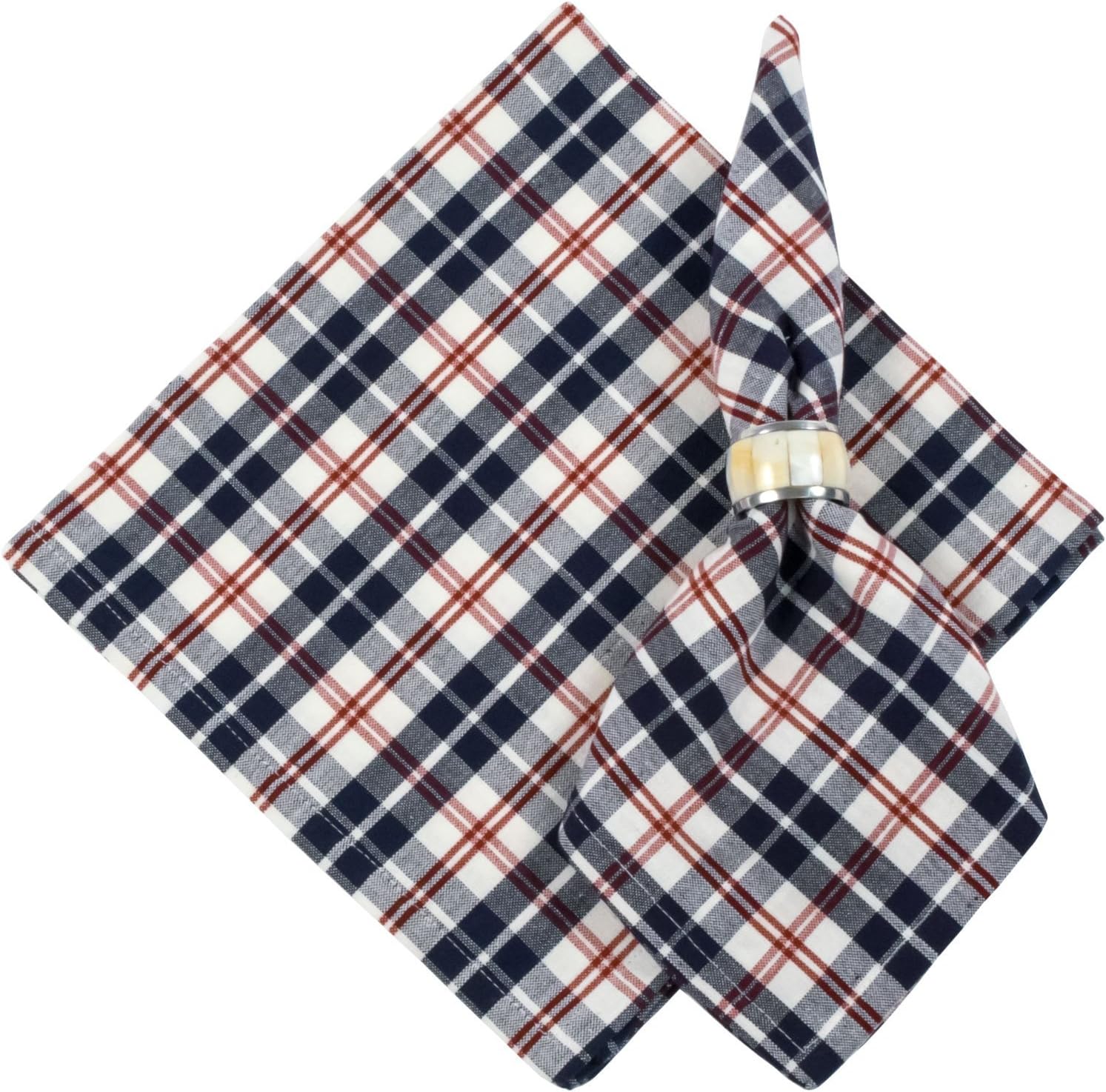Amazon.com: 100% Cottom Navy Red & White Plaid 22"x22" Napkin, Set of 6 ...