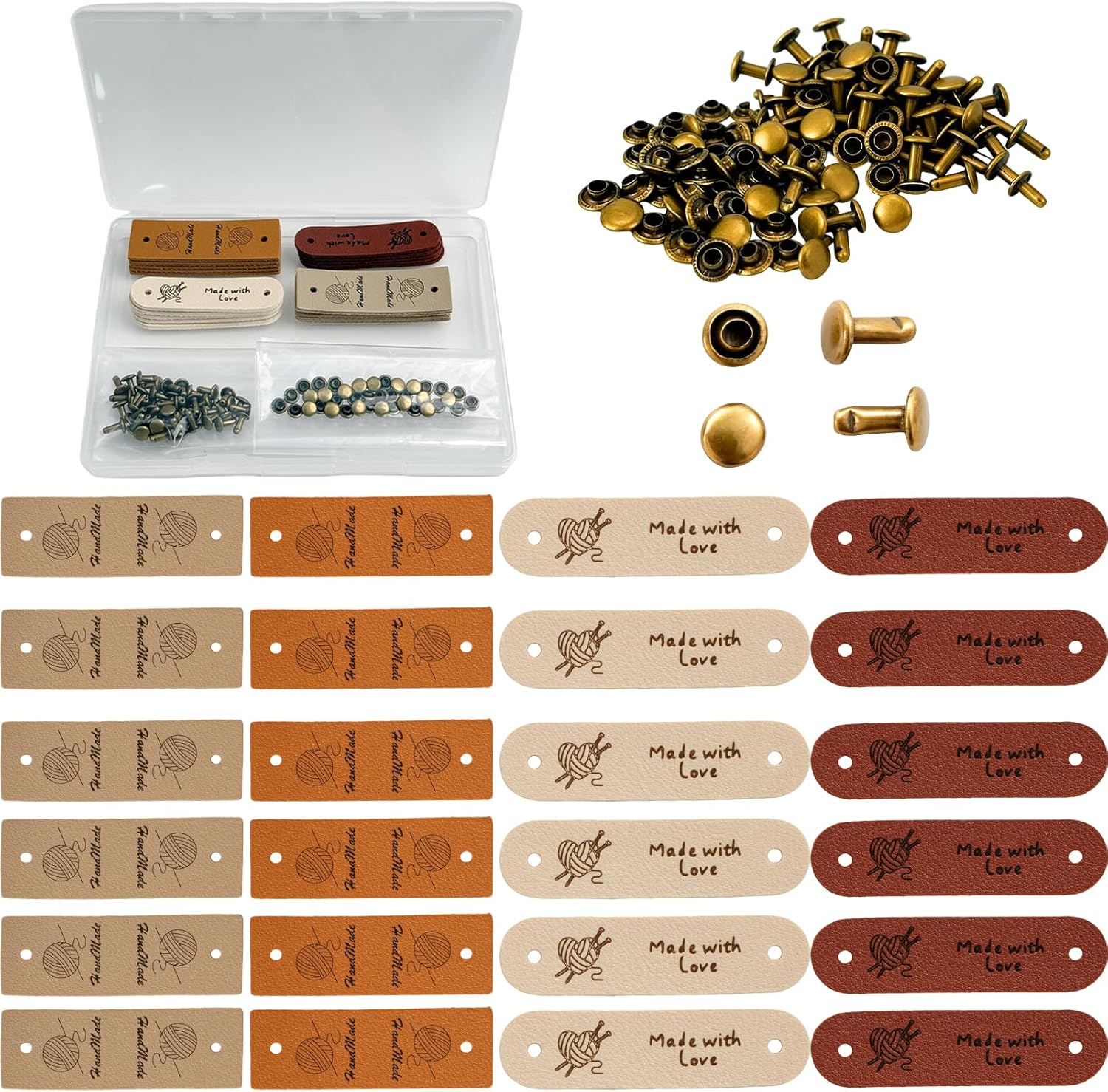 Pack of 20 Handmade Leather Labels and 40 Rivets, PU Suede Labels ...