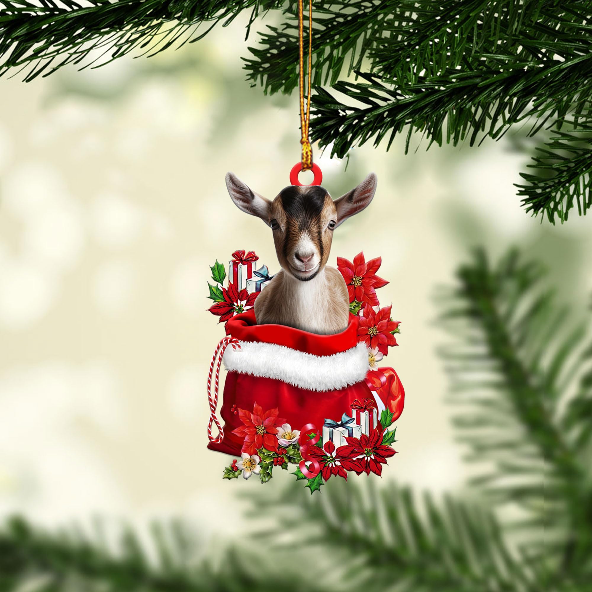 Amazon.com: Talataca Goat 2D Flat Christmas Ornament, Goat in Red Santa ...