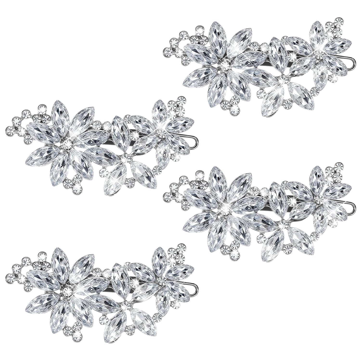 Amazon.com : Andibro 4Pcs Rhinestone Hair Clips, Sliver Crystal Flower ...