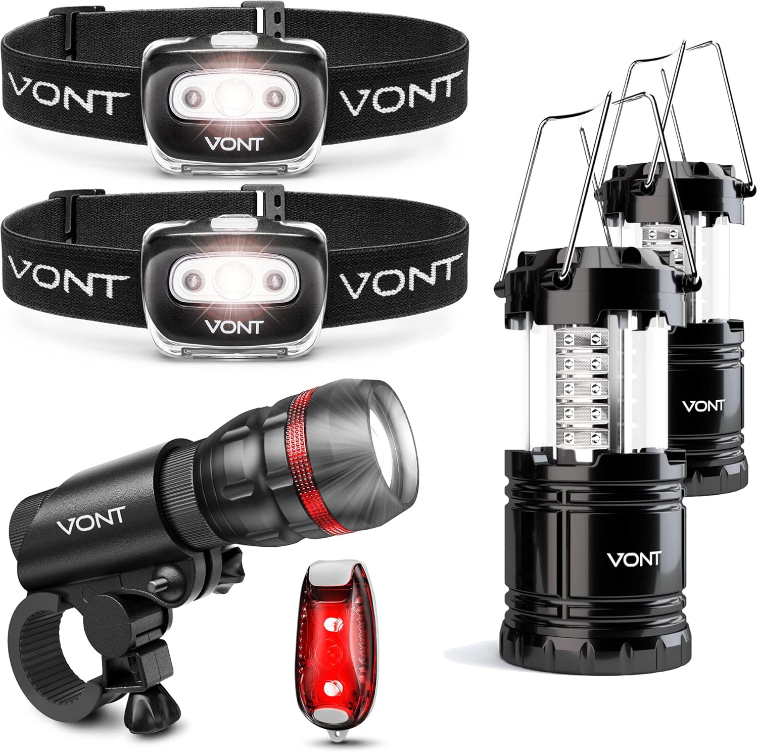 Amazon.com: Vont 2-Pack Spark Headlamp + 2-Pack Lantern + 1Pc Bike ...