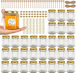 Amazon.com: BIGIVACA 6 oz Hexagon Mini Glass Honey Jars with Wood Dippers,30 Pack Small Honey ...