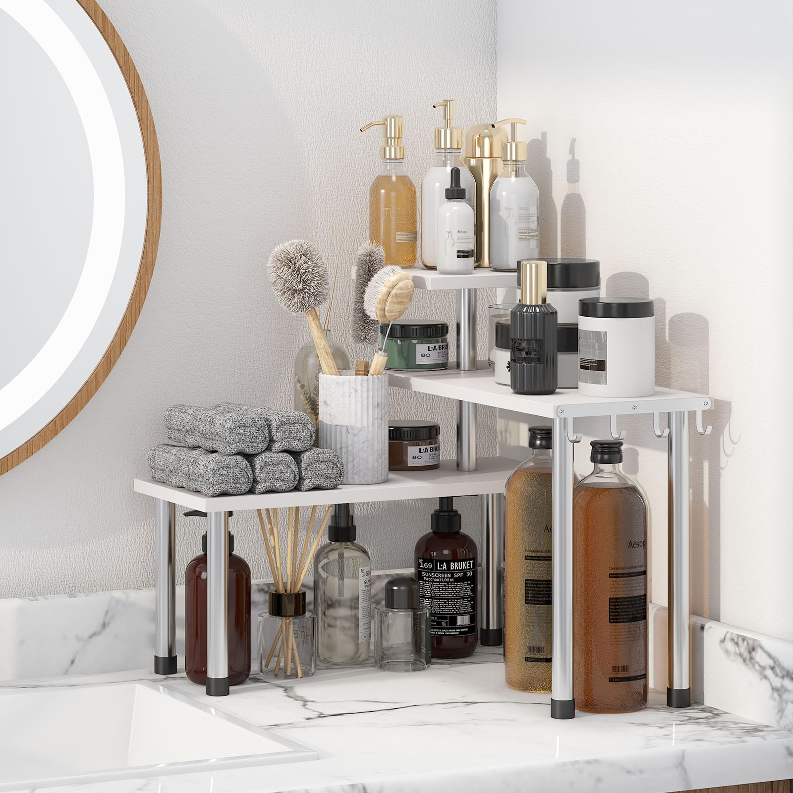 Snapklik.com : Corner Shelf Organizer, 3 Tier Bamboo Kitchen Countertop ...