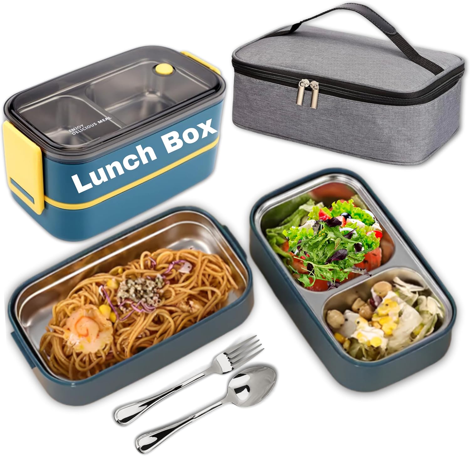 VACOSOLE® Lunch Box for adults with Spoon, Fork & Bag | Bento Lunch Box ...