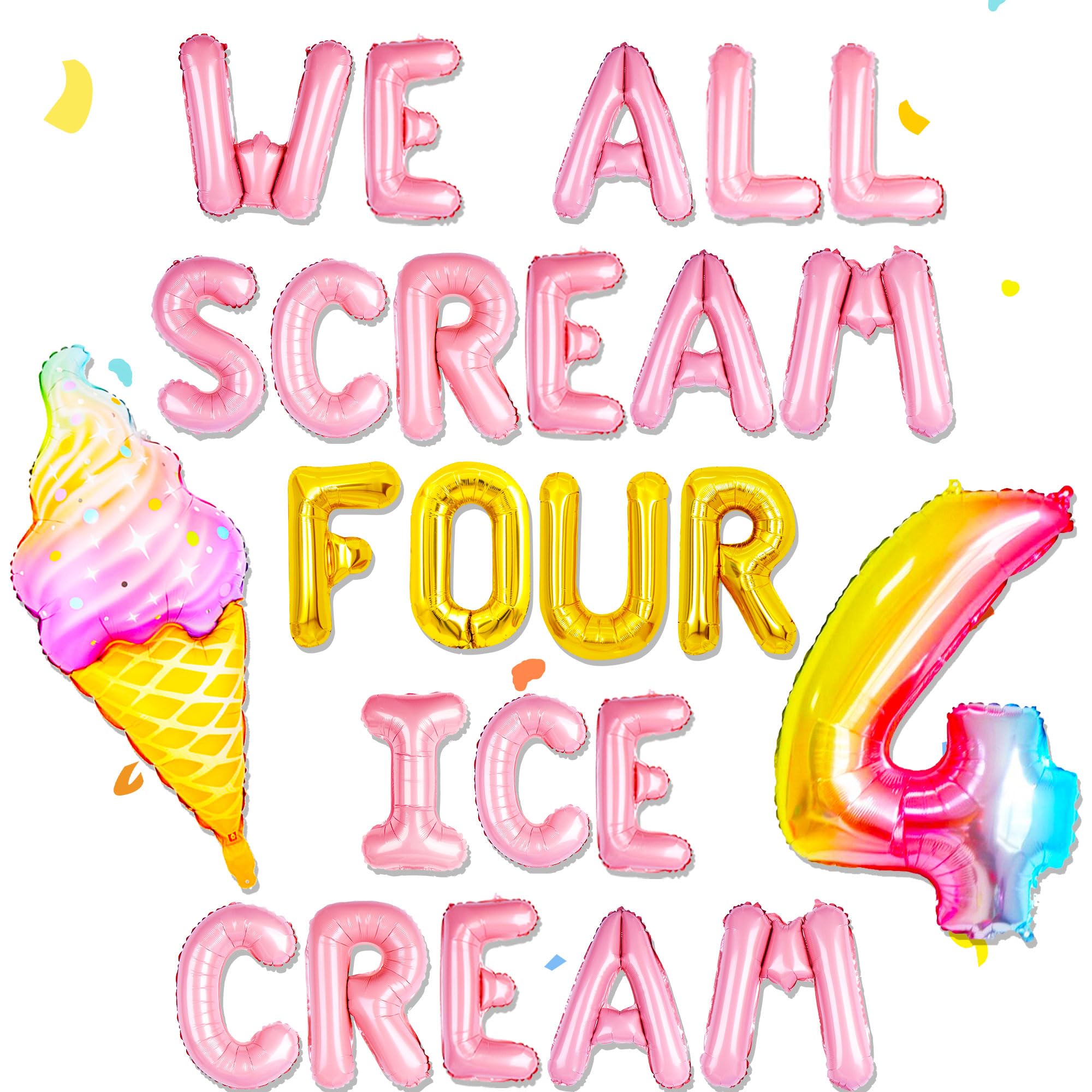 Amazon.com: Ice Cream Birthday Decoration 4th We All Scream 4 Ice Cream ...