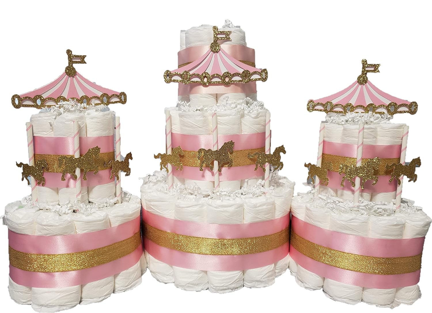 Amazon.com: Carousel Merry Go Round Diaper Cake 3 Piece Set - 3 Tier ...