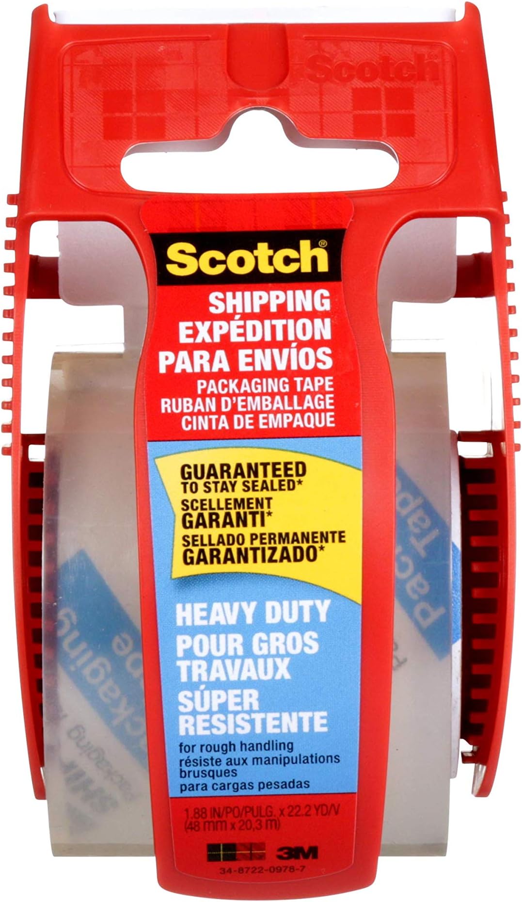 Scotch Heavy Duty Shipping Packaging Tape, 1 Roll with Dispenser, 1.88 ...