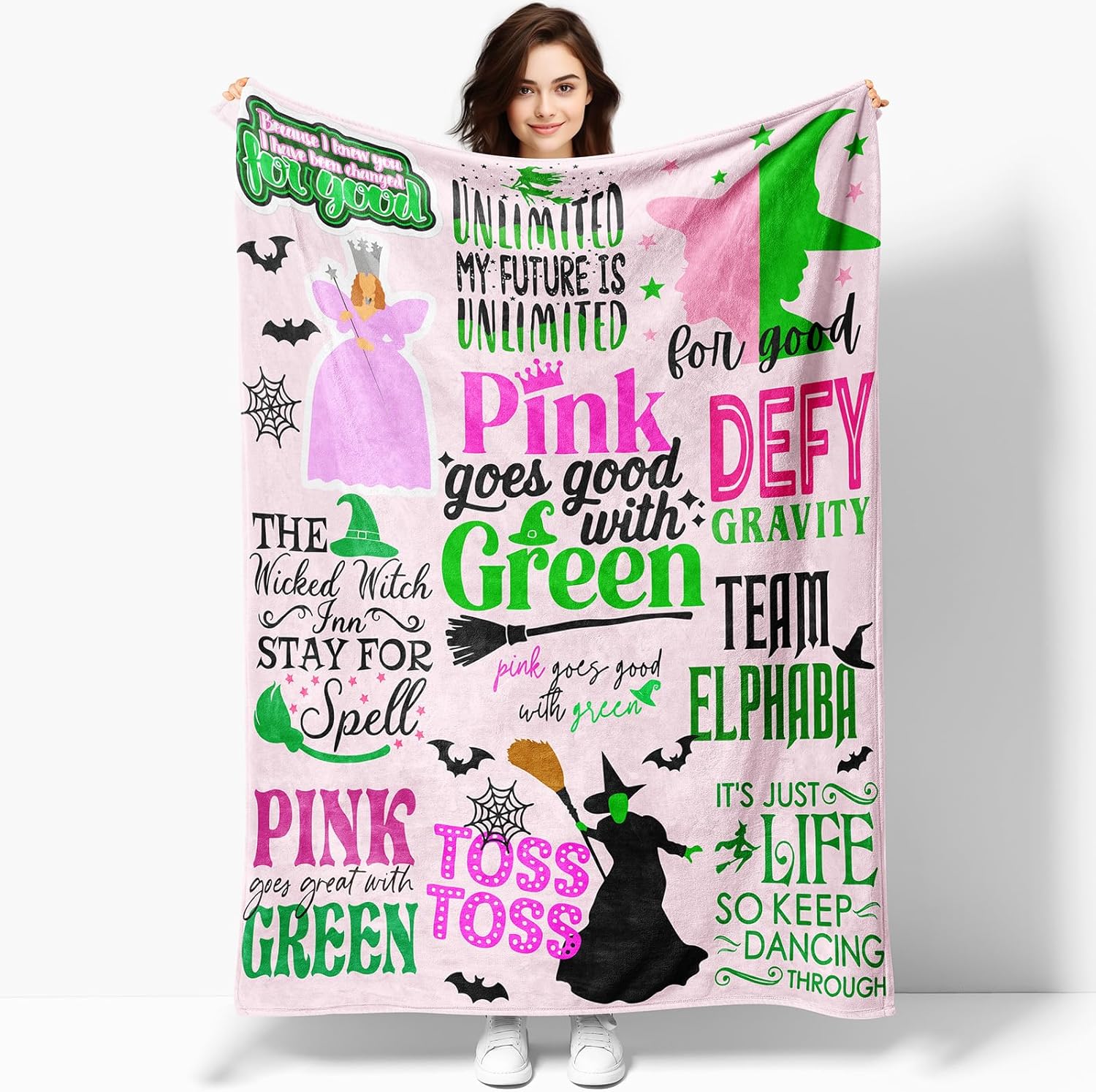 Amazon.com: 50 x 40 FT Elphaba Hat Glinda Witch Pink Flannel Blanket ...