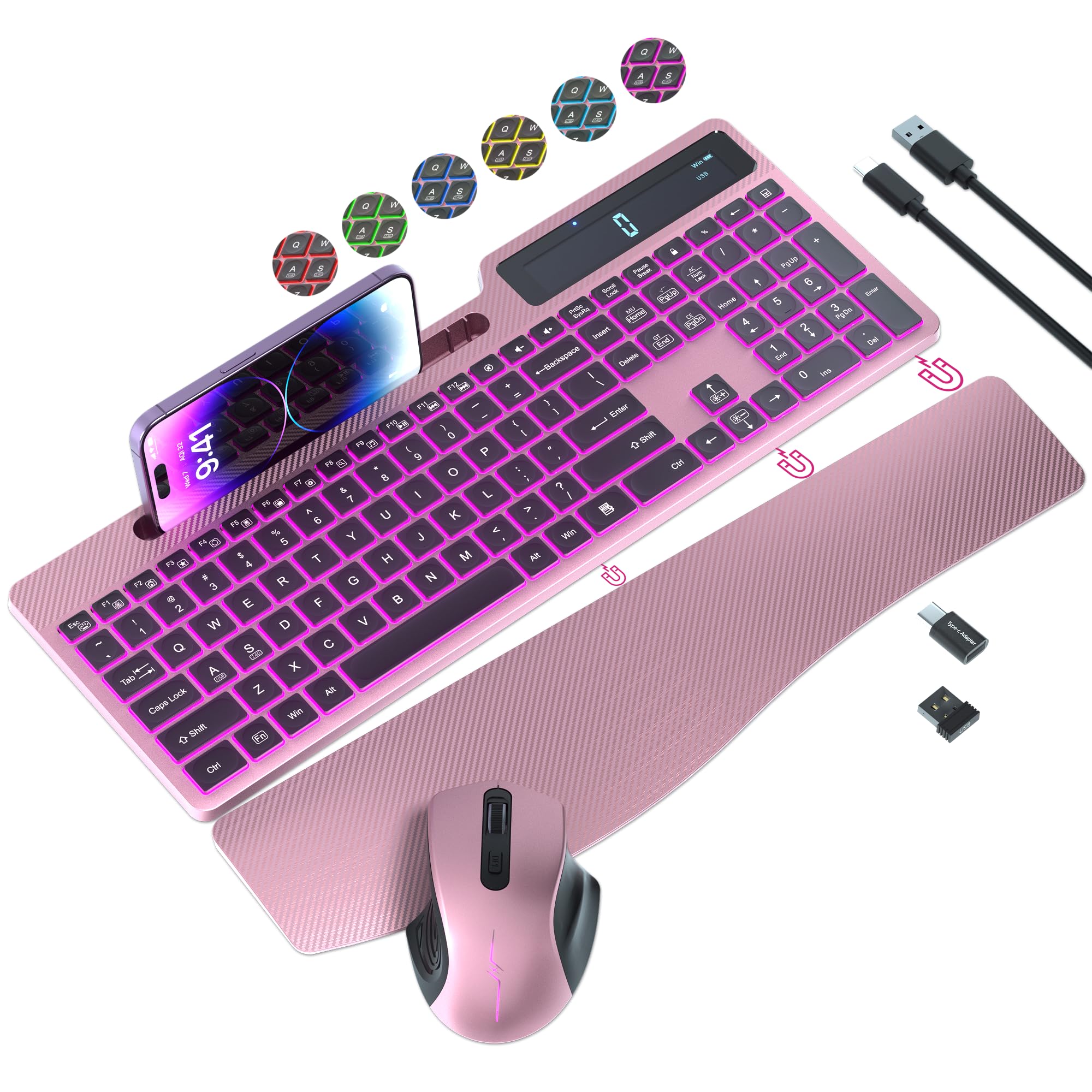 Amazon.com: Wireless Keyboard and Mouse Backlits, Magnetic Wrist Rest ...