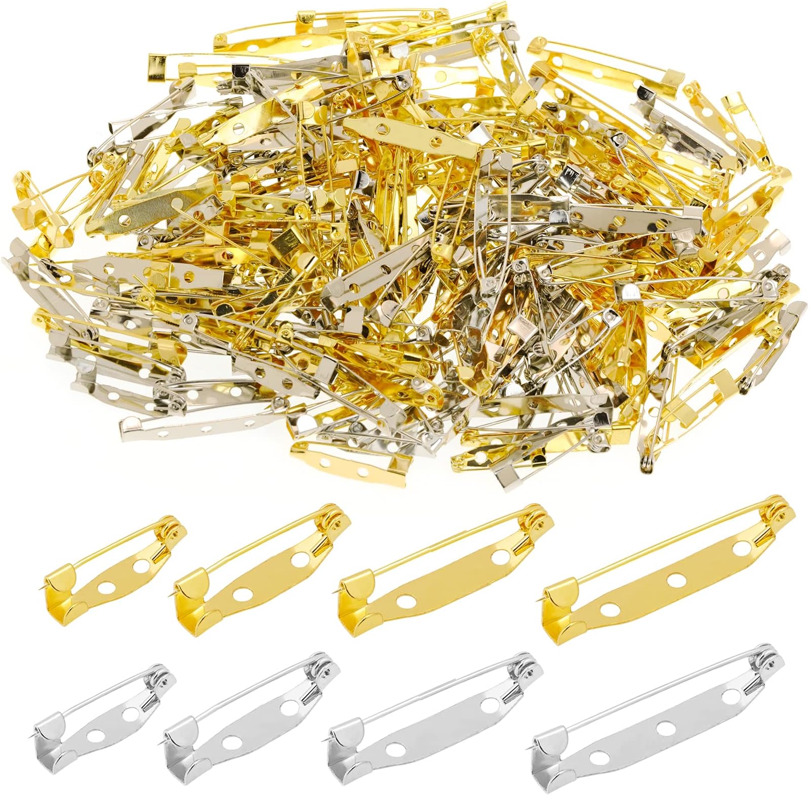 Amazon.com: 200 Pcs Silver Tone Brooch Pin Backs Clasp 1 Inch Bar Pins ...