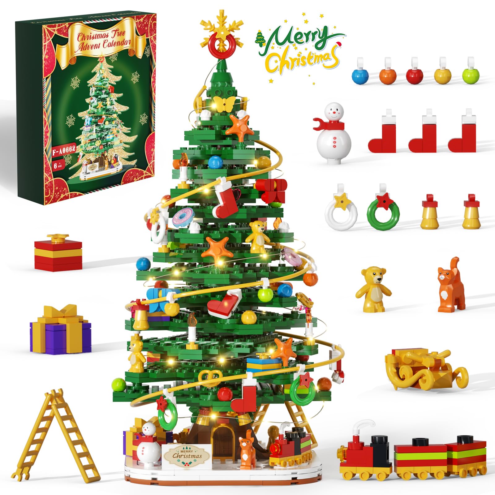 Amazon.com: Tweandar Advent Calendar Christmas Tree Building Set with ...