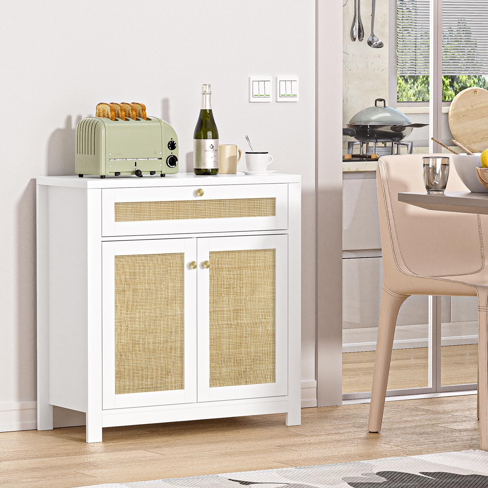 Giluta White Sideboard Cabinet, Kitchen Buffet Cabinet with Door and ...