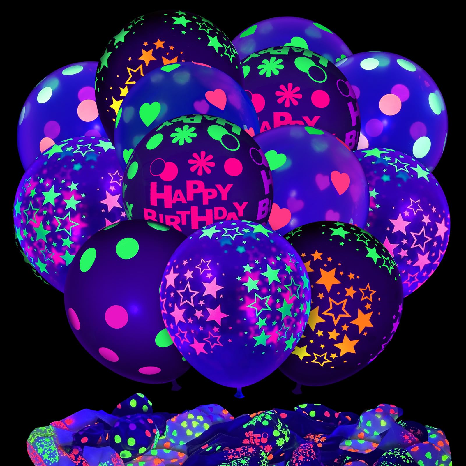 Snapklik.com : 60 Pcs UV Neon Balloons, 14 Inch UV Black Light Balloons ...