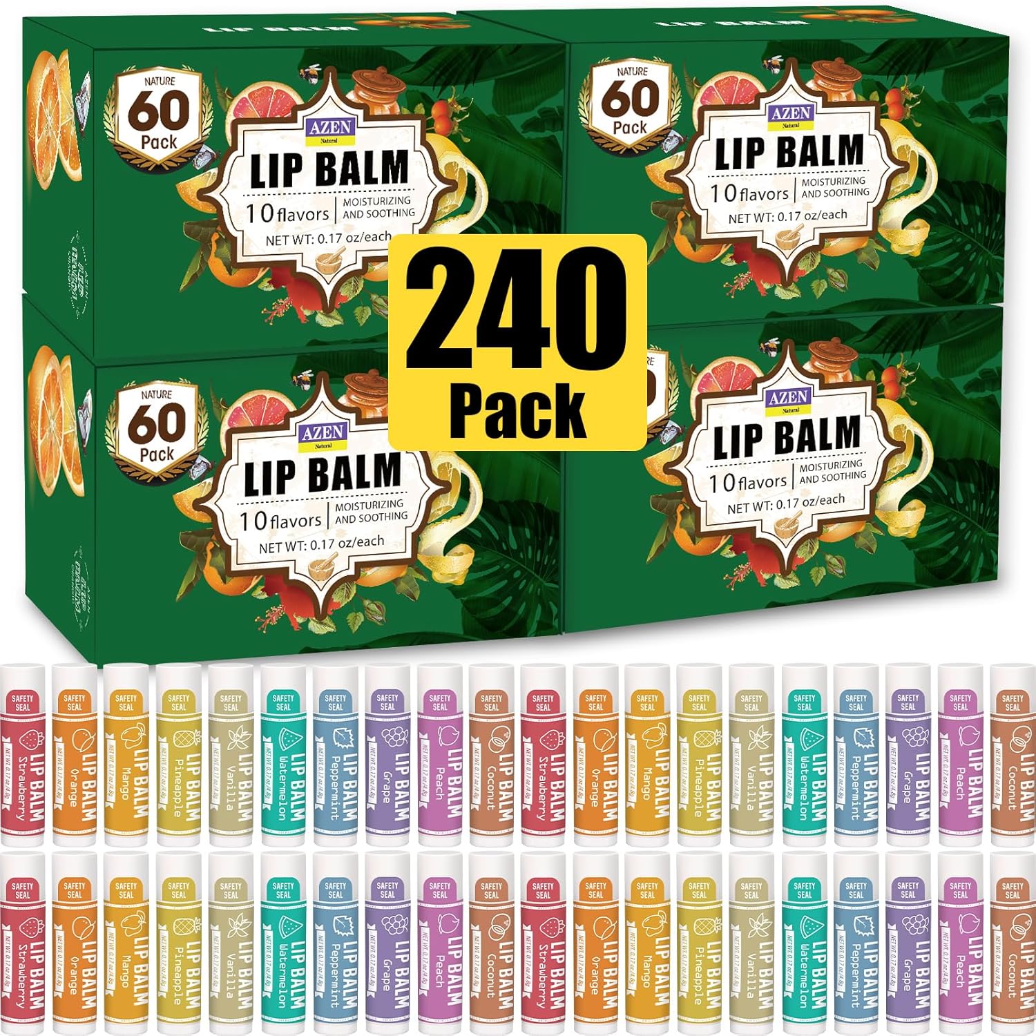 Amazon.com : AZEN 240 Pack Lip Balm, Natural Lip Balm Bulk, Lip Care Product, Moisturizing Lip ...