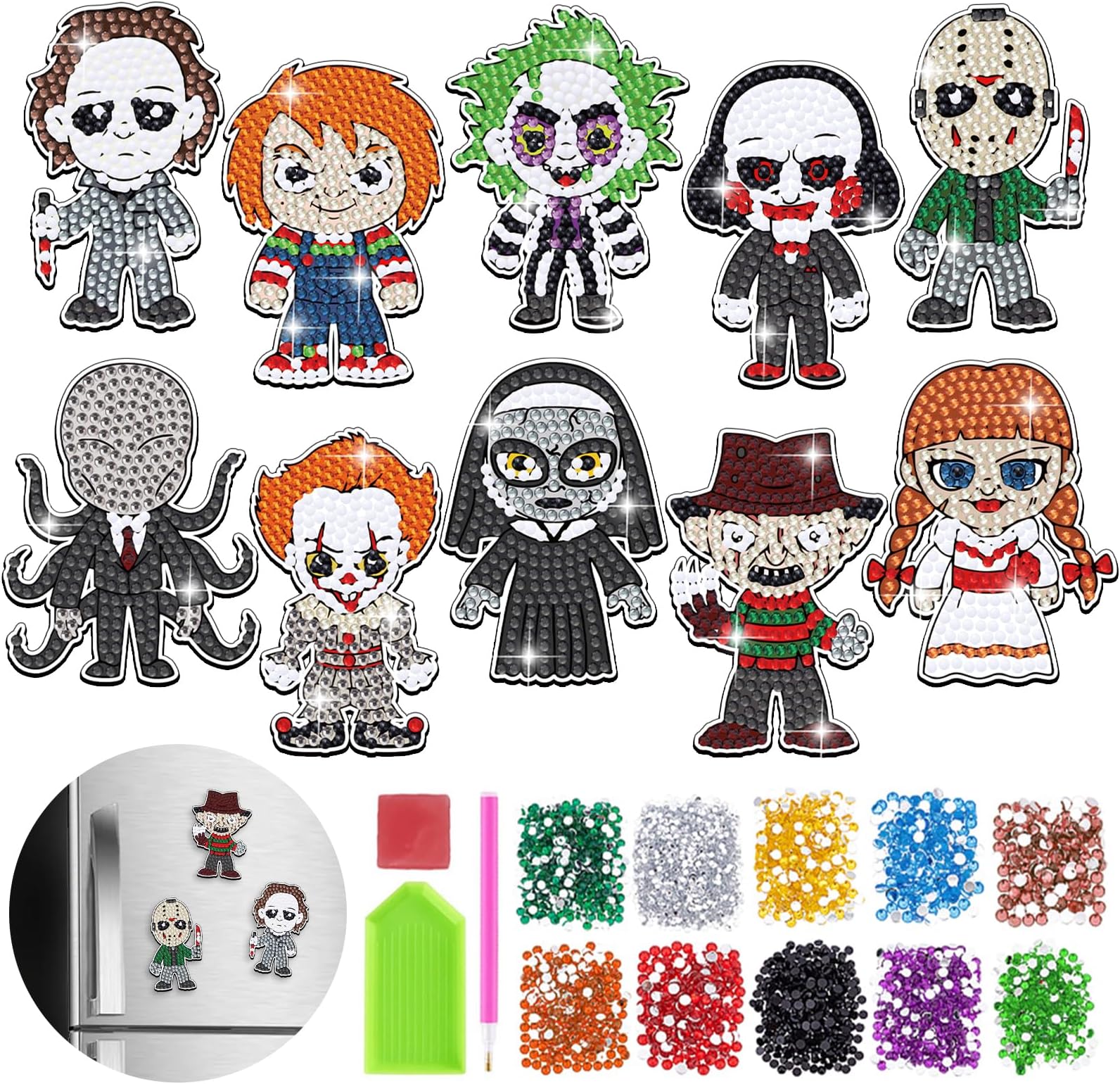 Amazon.com: 10Pcs Halloween Diamond Art Refrigerator Magnets, Horror ...