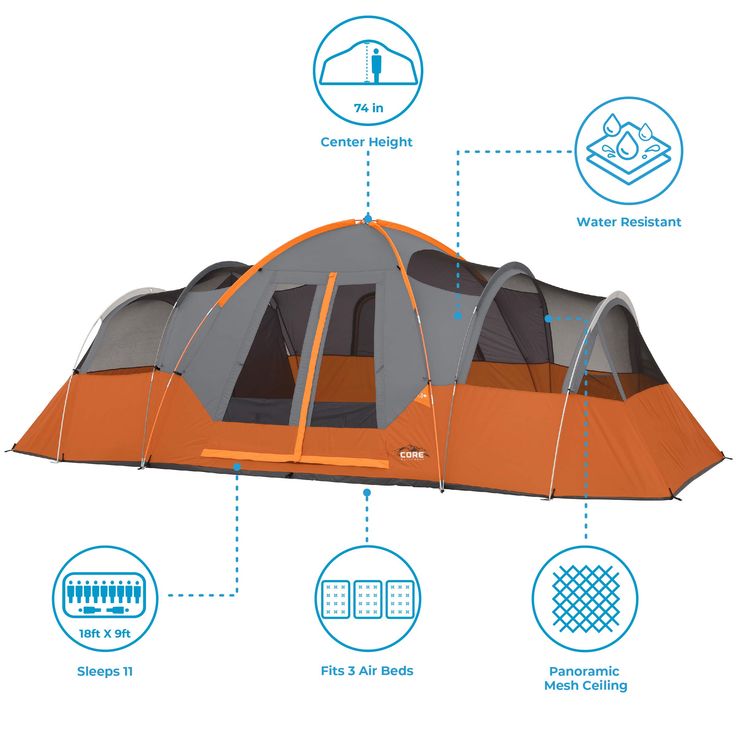 Snapklik.com : CORE 11 Person Large Multi Room Tent For Family Camping ...