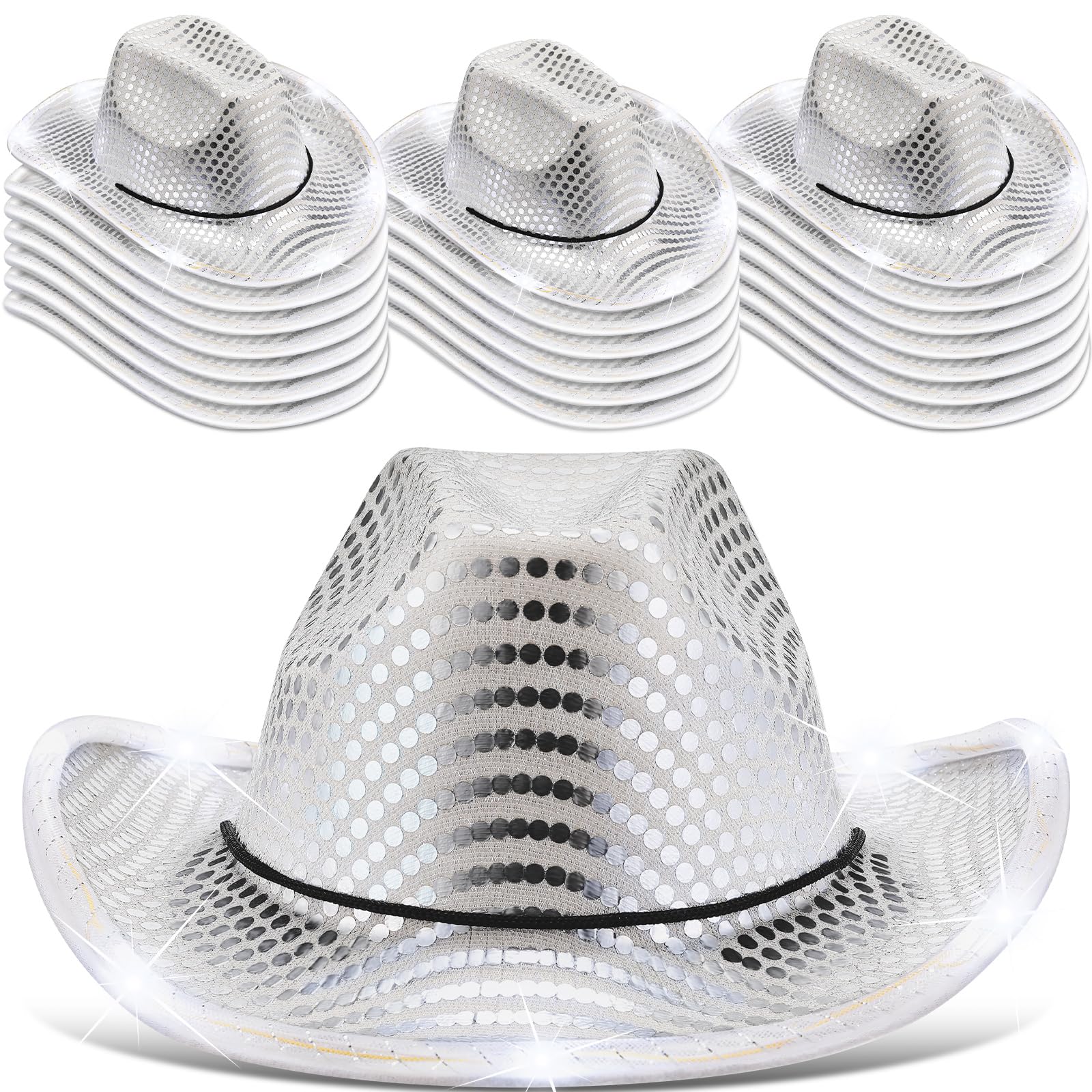 Tisancy 20 Pack Lights Cowboy Cowgirl Hat LED Flashing Hat Light Up Hat for Western Bachelorette ...