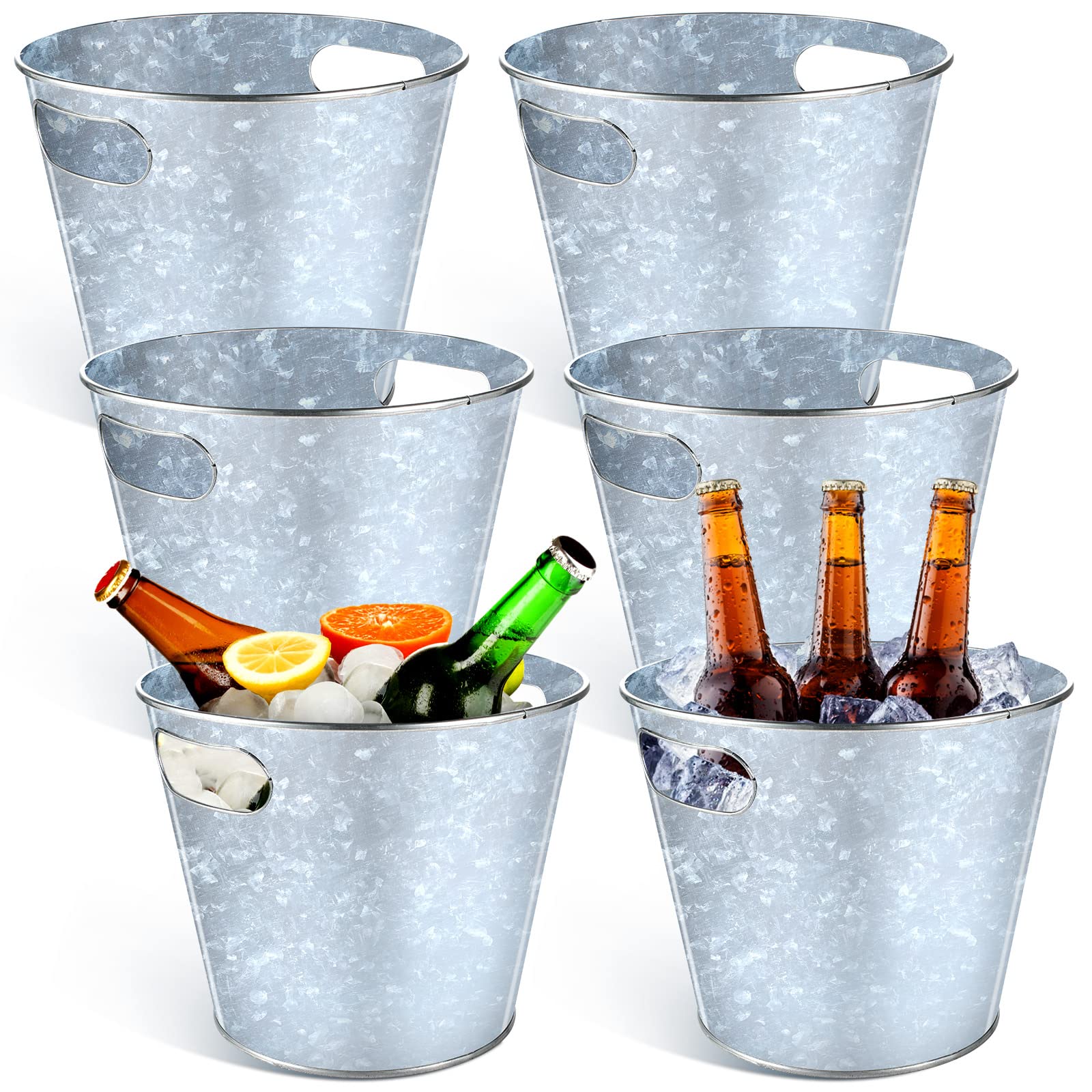 meekoo 6 Pack Metal Galvanized Ice Buckets for Parties, 9 Inch Tin ...