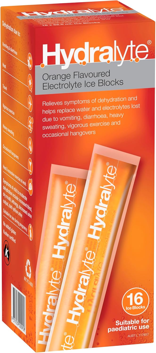 Hydralyte Electrolyte Ice Blocks Orange Flavoured 16 Packs : Amazon.ae ...