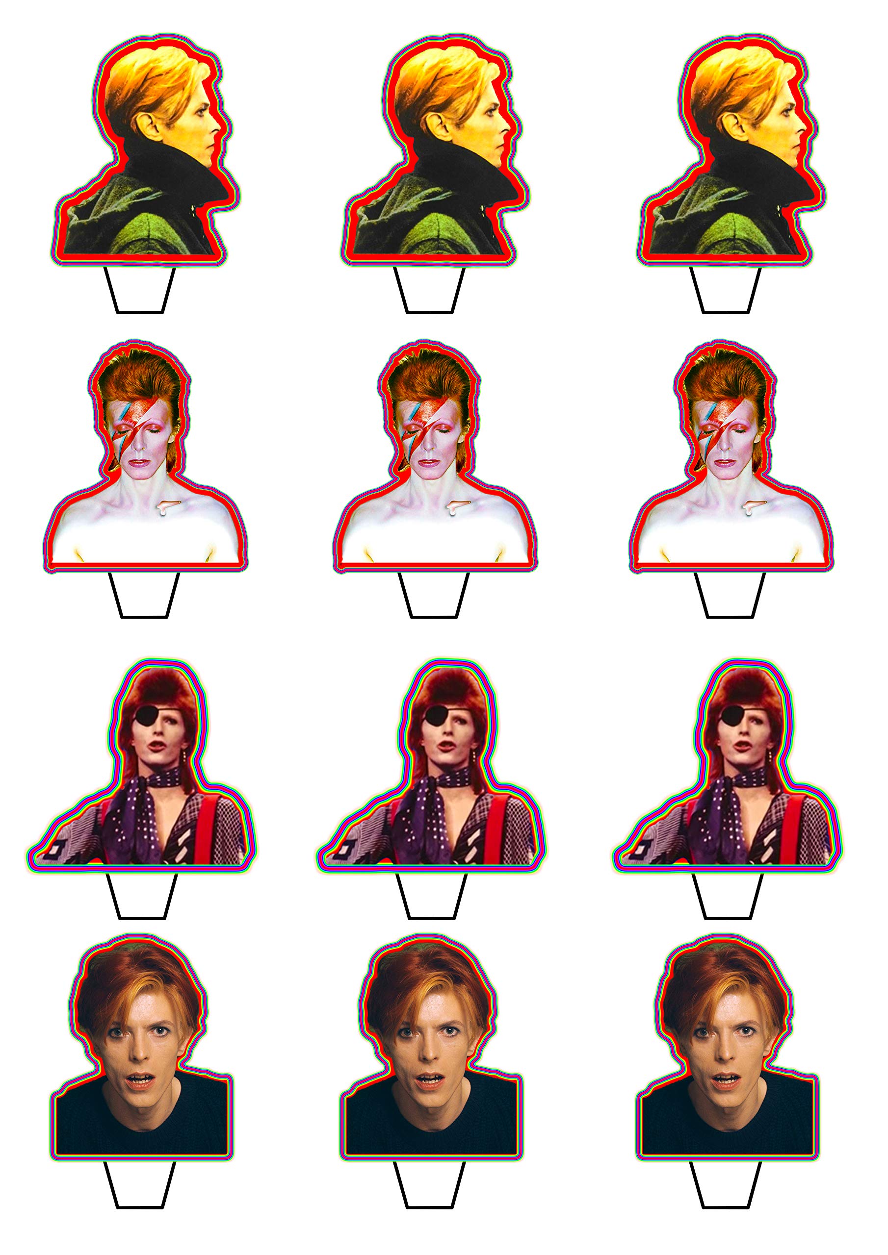 50th Birthday Cupcake Toppers 24 X David Bowie Ziggy Stardust Edible ...