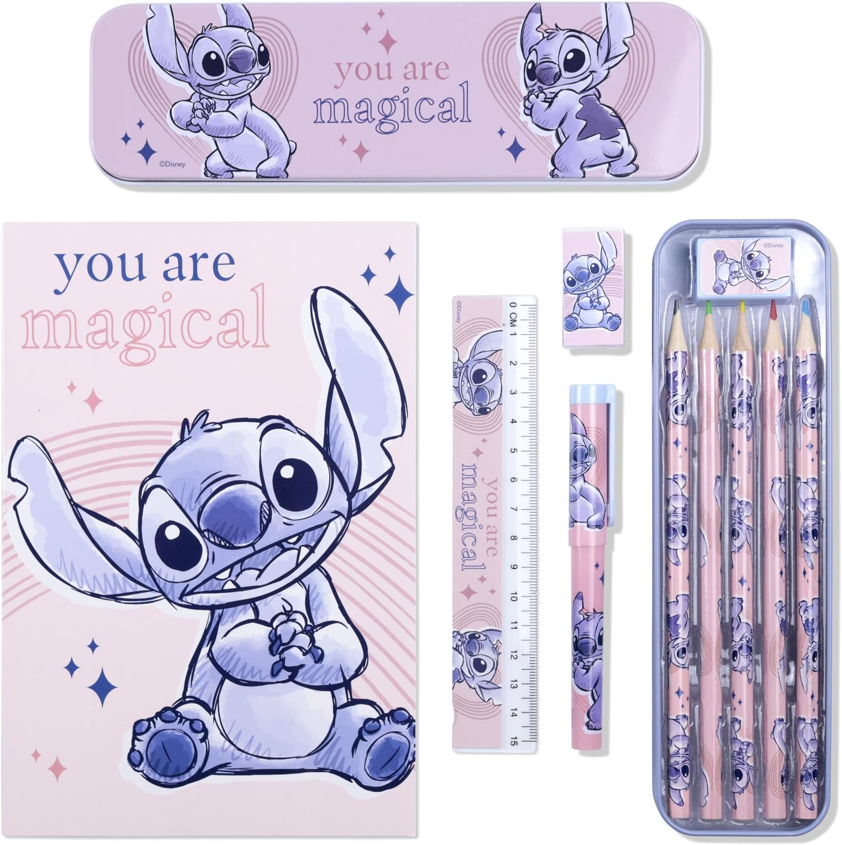 Disney Kids Lilo & Stitch Pencil Case with Colouring Pencils Art ...