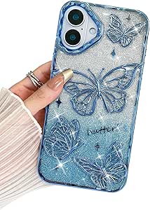 Amazon.com: BITOBE Designed for iPhone 16, Cute 3D Butterfly Case Slim Plating Glitter Bling ...