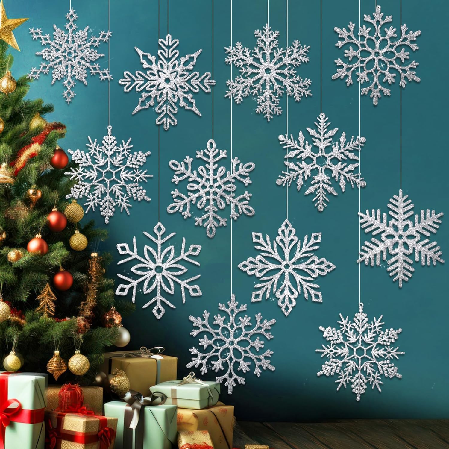 Amazon.com: Sratte 20 Pieces Large Plastic Snowflakes Christmas ...