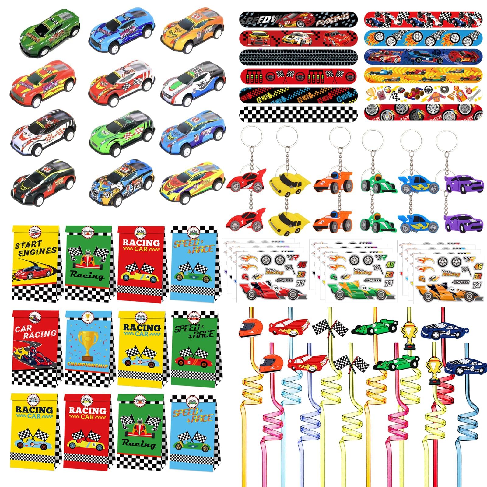 Amazon.com: XIPEGPA Race Car Party Favors Set Race Cars Keychains Slap ...