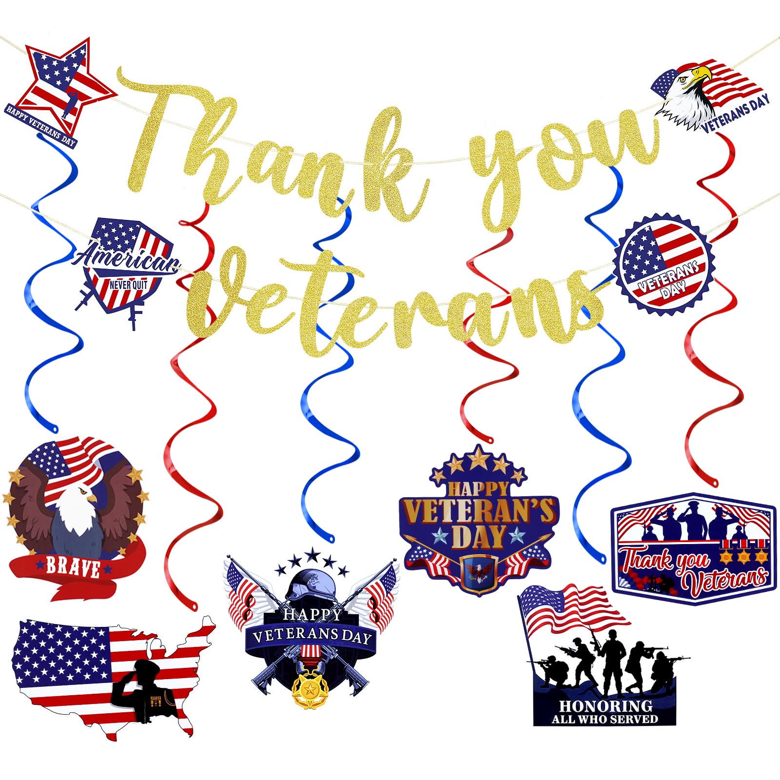 Amazon.com: Gold Thank You Veterans Banner and Veterans Day Hanging ...