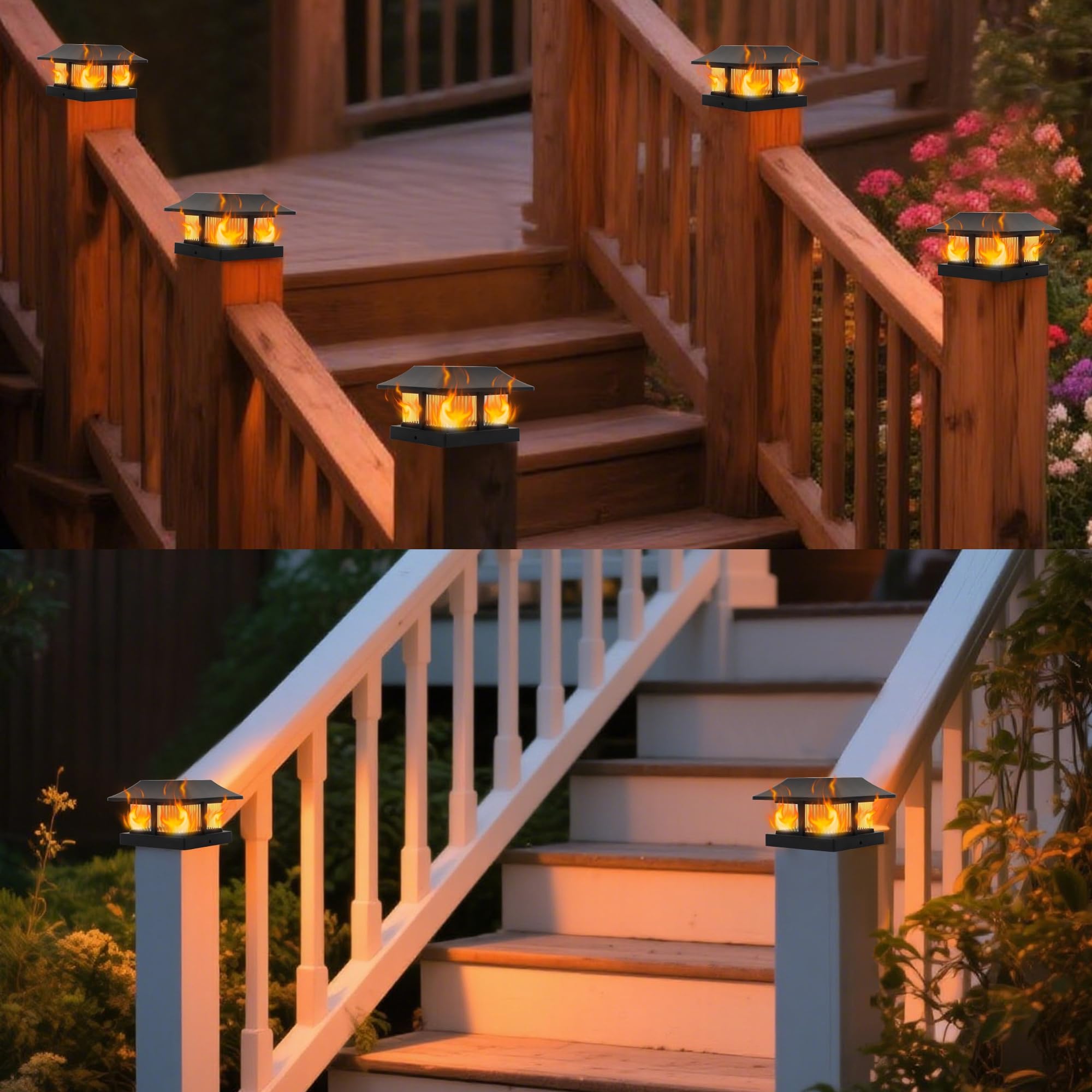 Snapklik.com : Solar Flame Post Cap Lights Outdoor, Solar Powered Fence ...