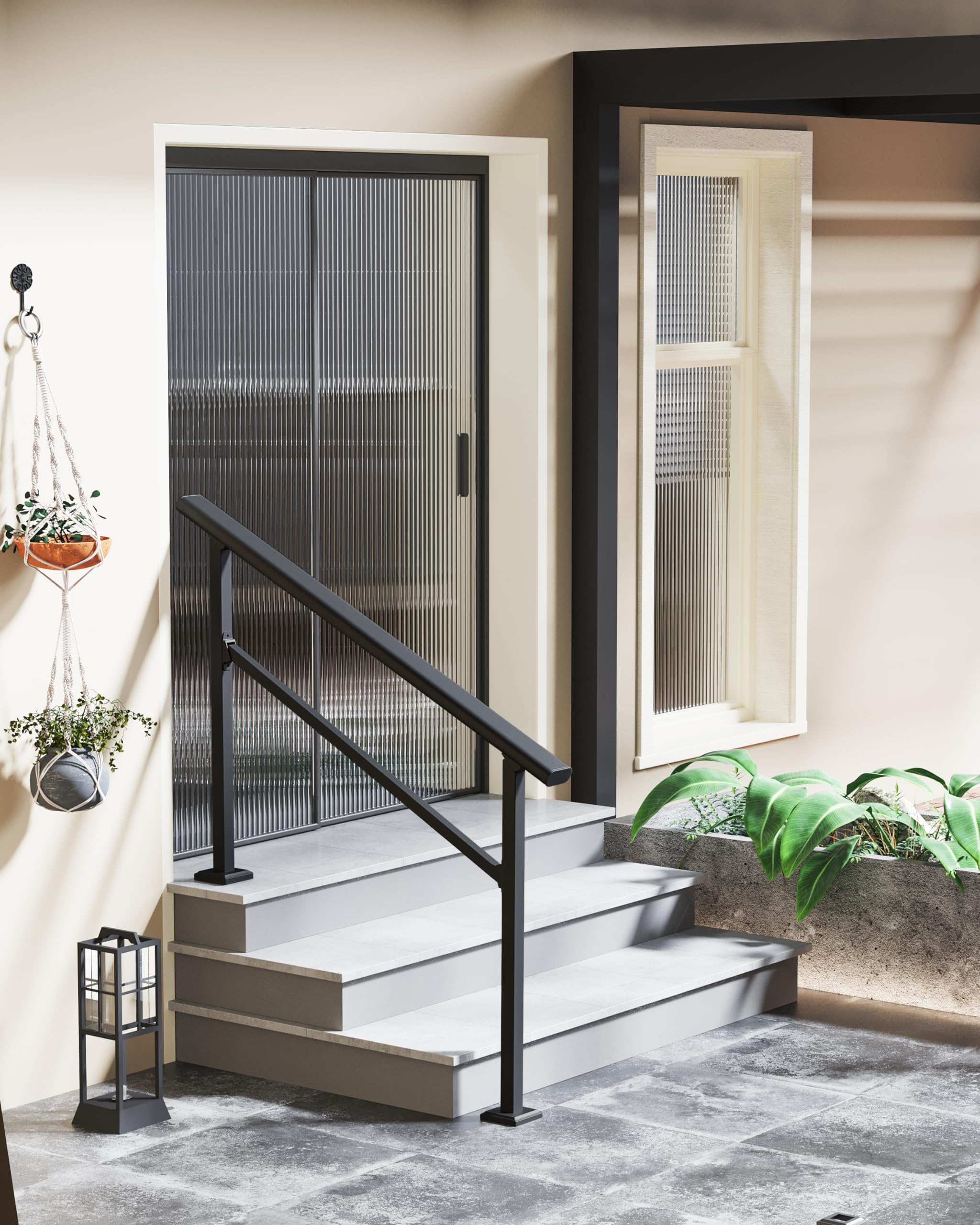 KYBOLT Outdoor Handrail, 3-4 Step Stair Handrail, Deck Staircase ...