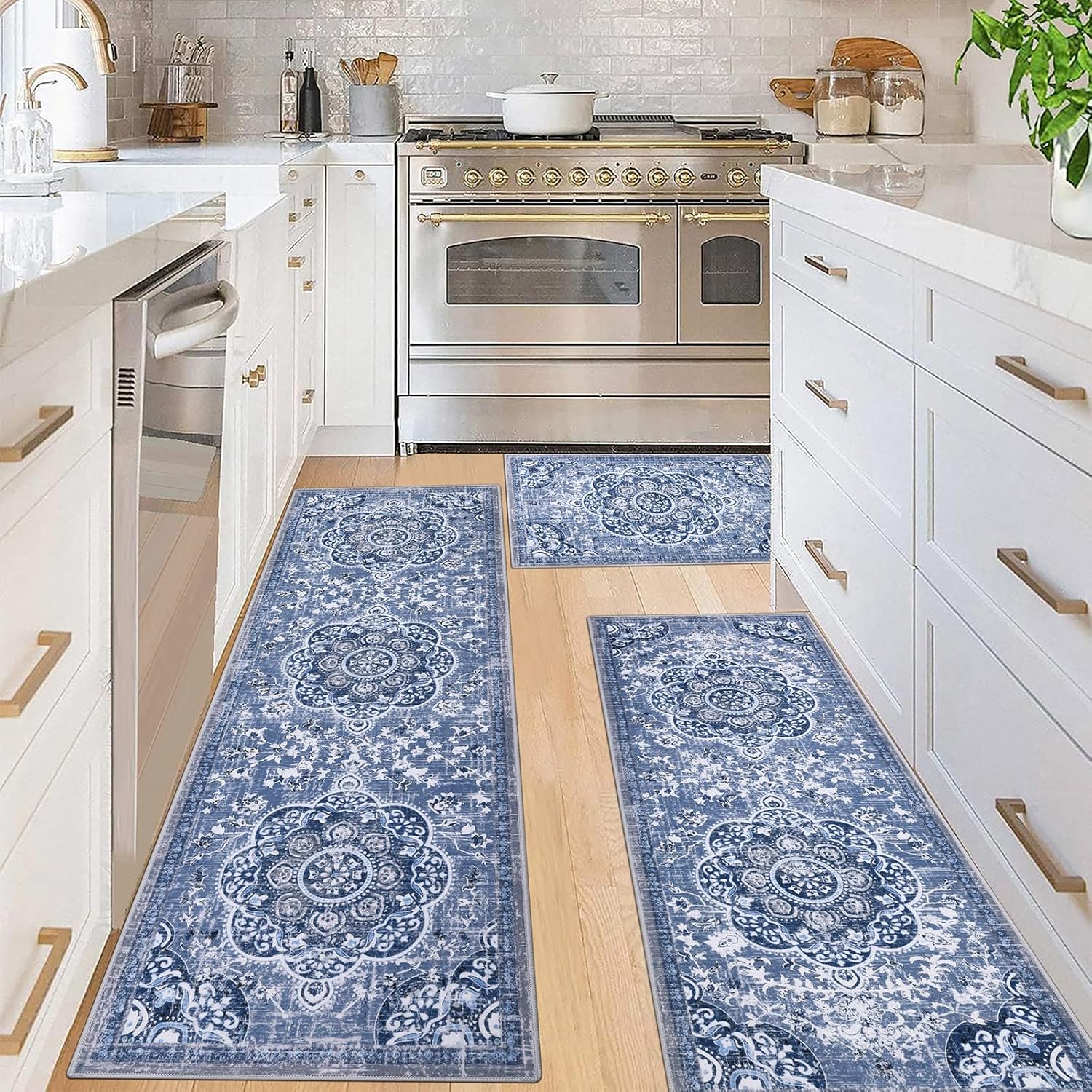 Amazon.com: Ileading Boho Kitchen Rugs Sets 3 Piece with Runner Floral ...