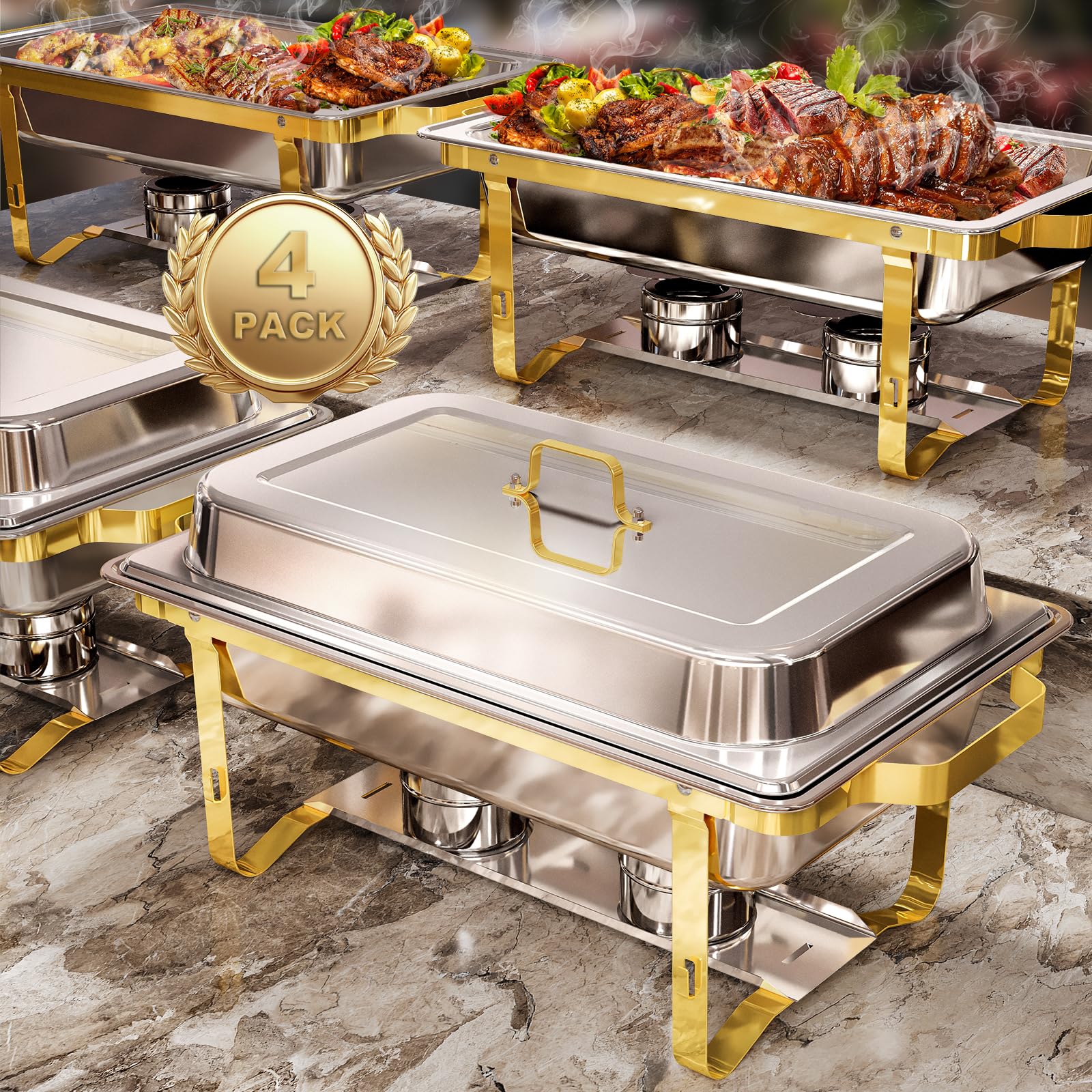 Amazon.com: MODCART Chafing Dishes for Buffet 4 Pack, 8QT [Elegant Gold ...