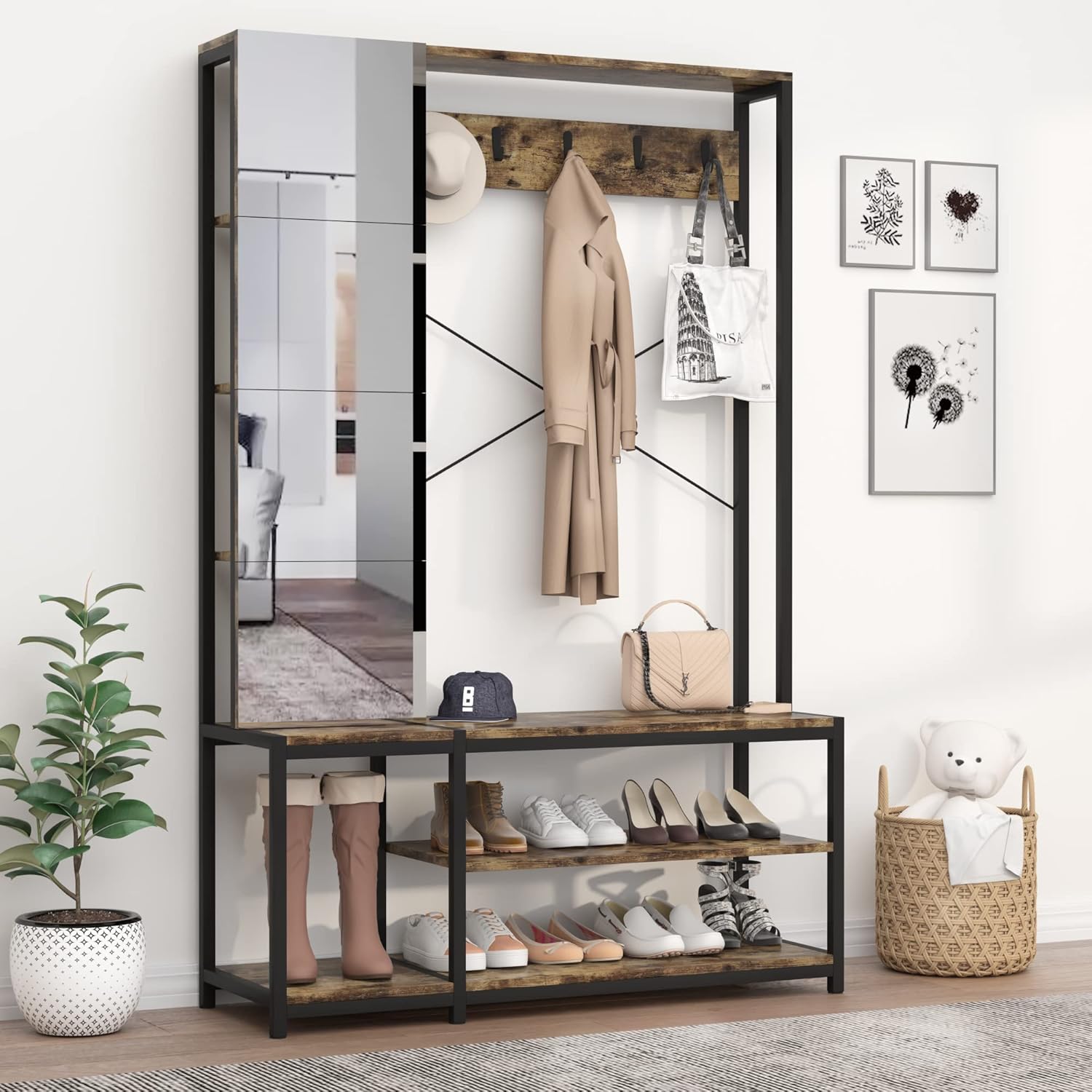 Amazon.com: PAKASEPT Industrial Hall Tree with Mirror, Garment Racks ...