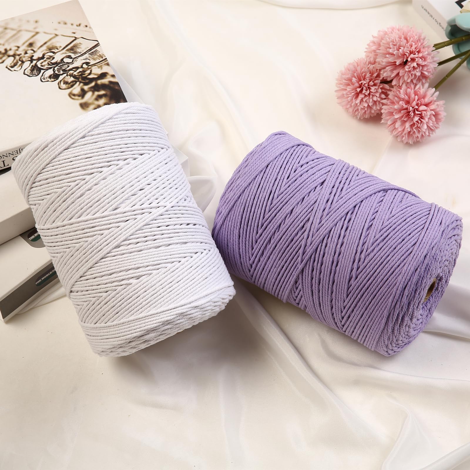 GOHOF Macrame Cord 3mm x 450m Premium Cotton Macrame Rope, 4 Strand ...