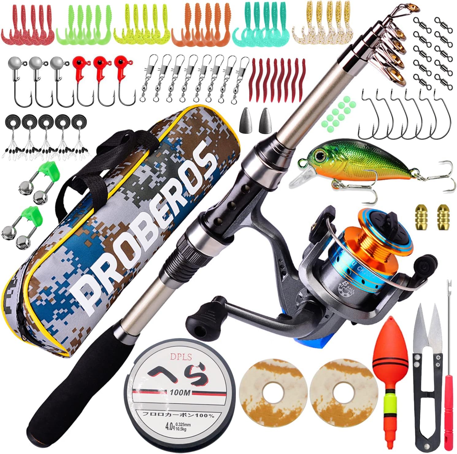 HOTOIQ Fishing Rod Kit, Telescopic Fishing Pole and Reel Combo Full Kit ...