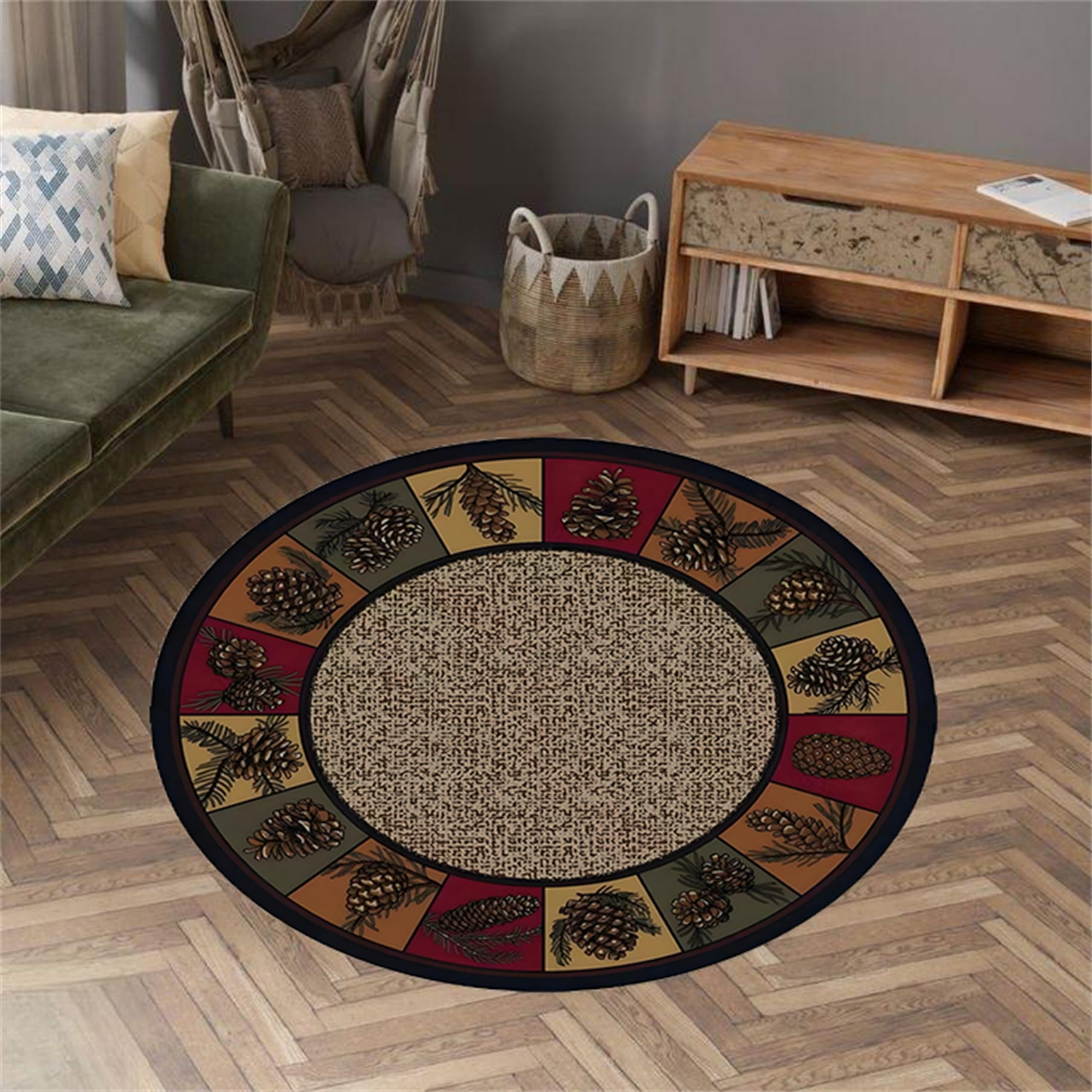 Amazon.com: YJDRUG Round Lodge Cabin Area Rugs，7ft, Vintage Rustic ...