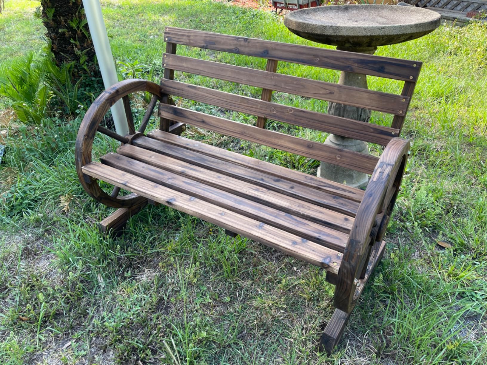 Amazon.com: Yaheetech 41in Wooden Wheel Bench Garden Bench Outdoor ...