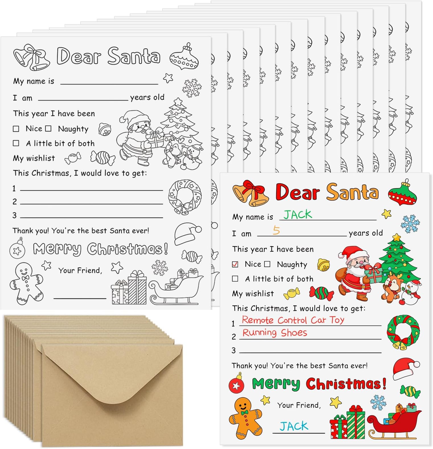 Amazon.com : 75 Pcs Letter to Santa Christmas Wish List Writing Kit 15 ...