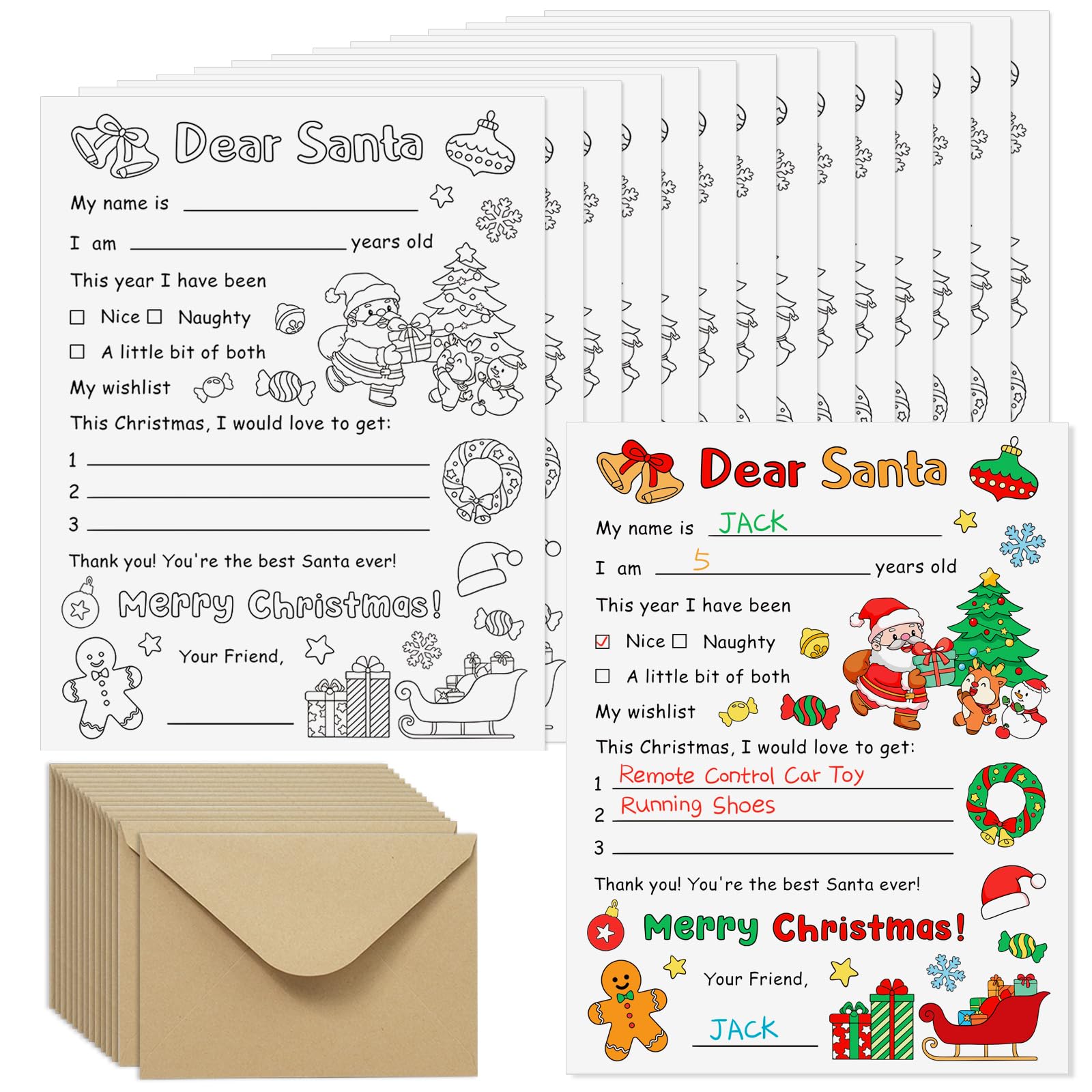 Amazon.com : 24 Sets Color Your Own Letter to Santa with Envelopes ...