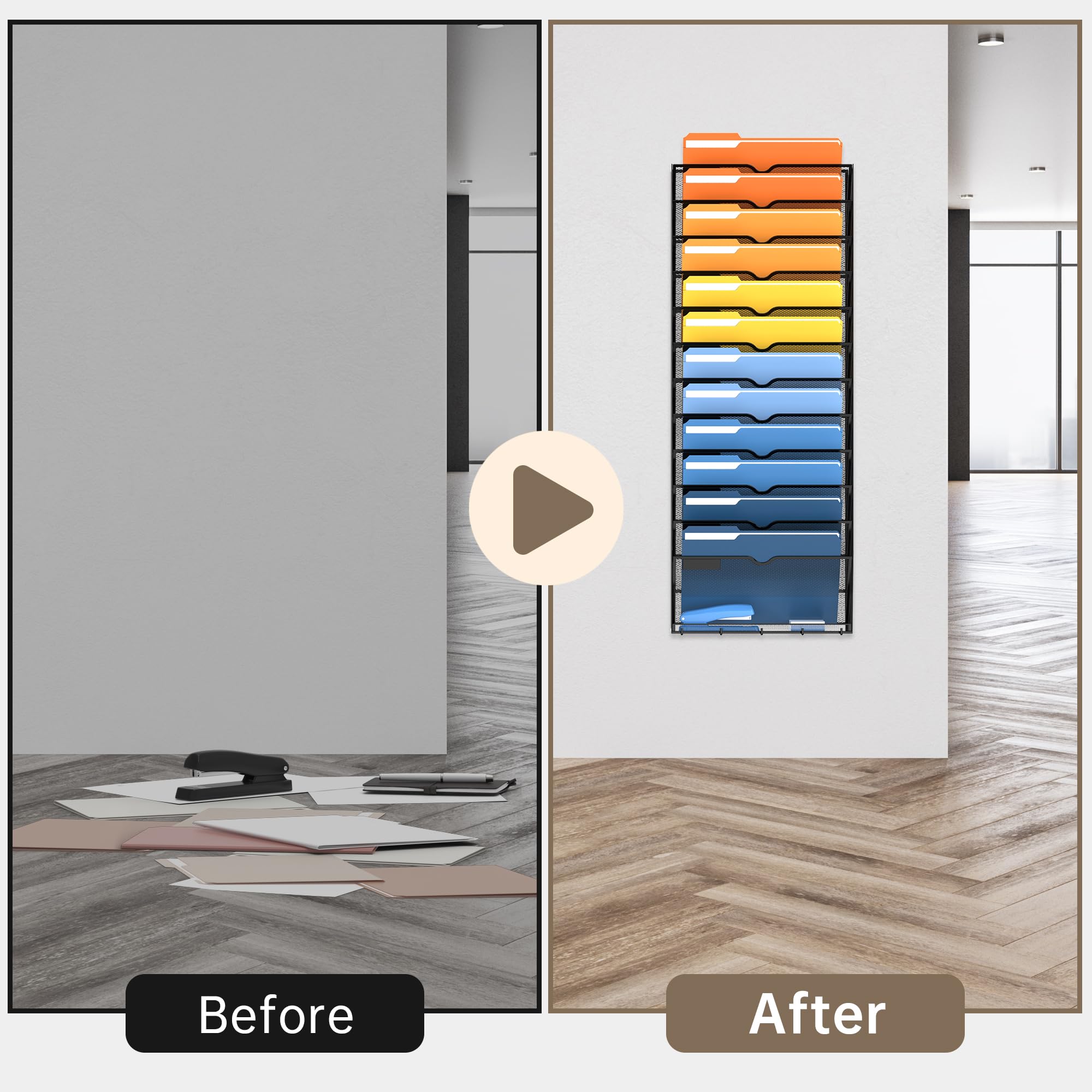 SUPEASY 13-Tier Wall File Organizer with Hooks, Hanging File Organizer ...