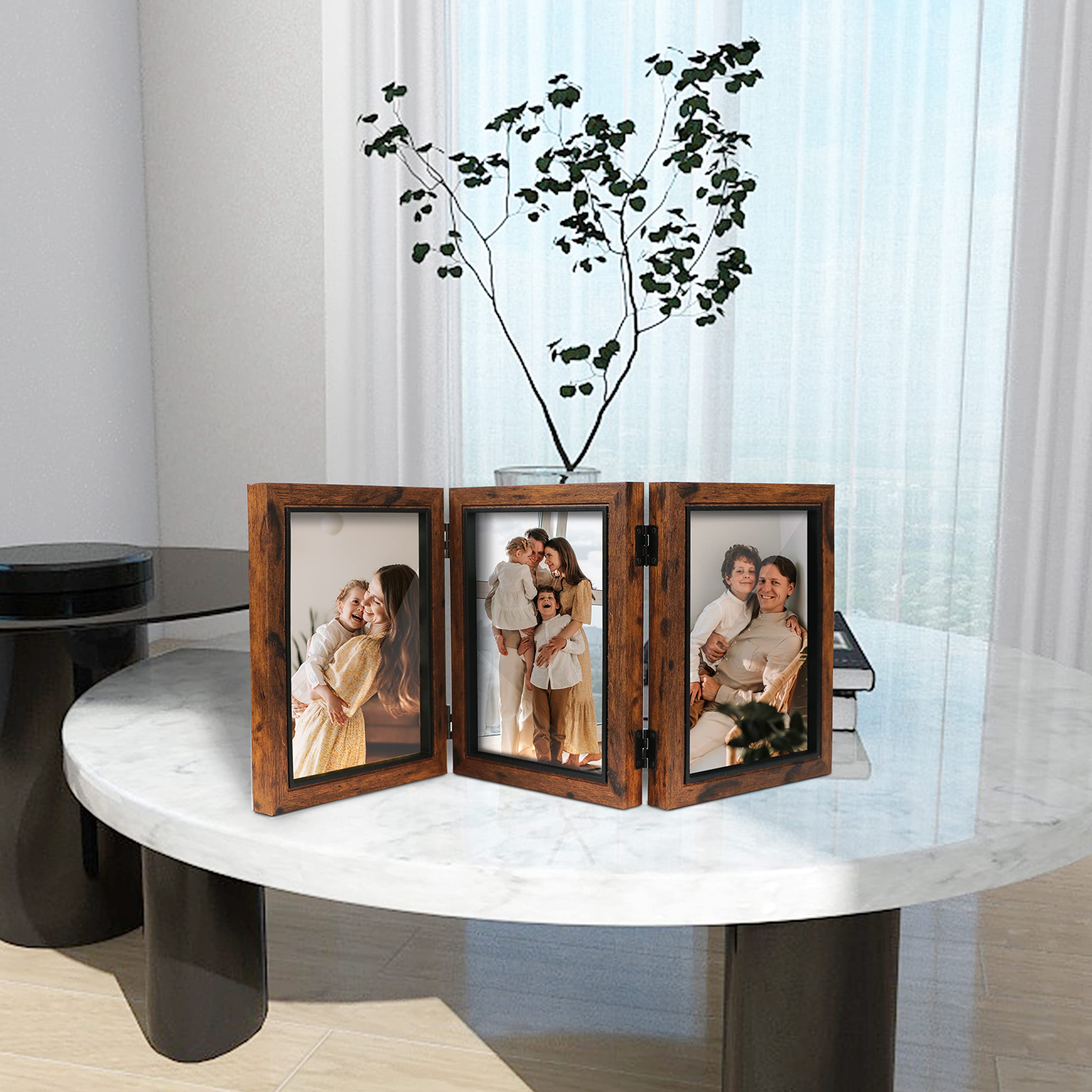 Shampsen Trifold Picture Frame 5x7 Three Photo Collage Frame Hinged ...