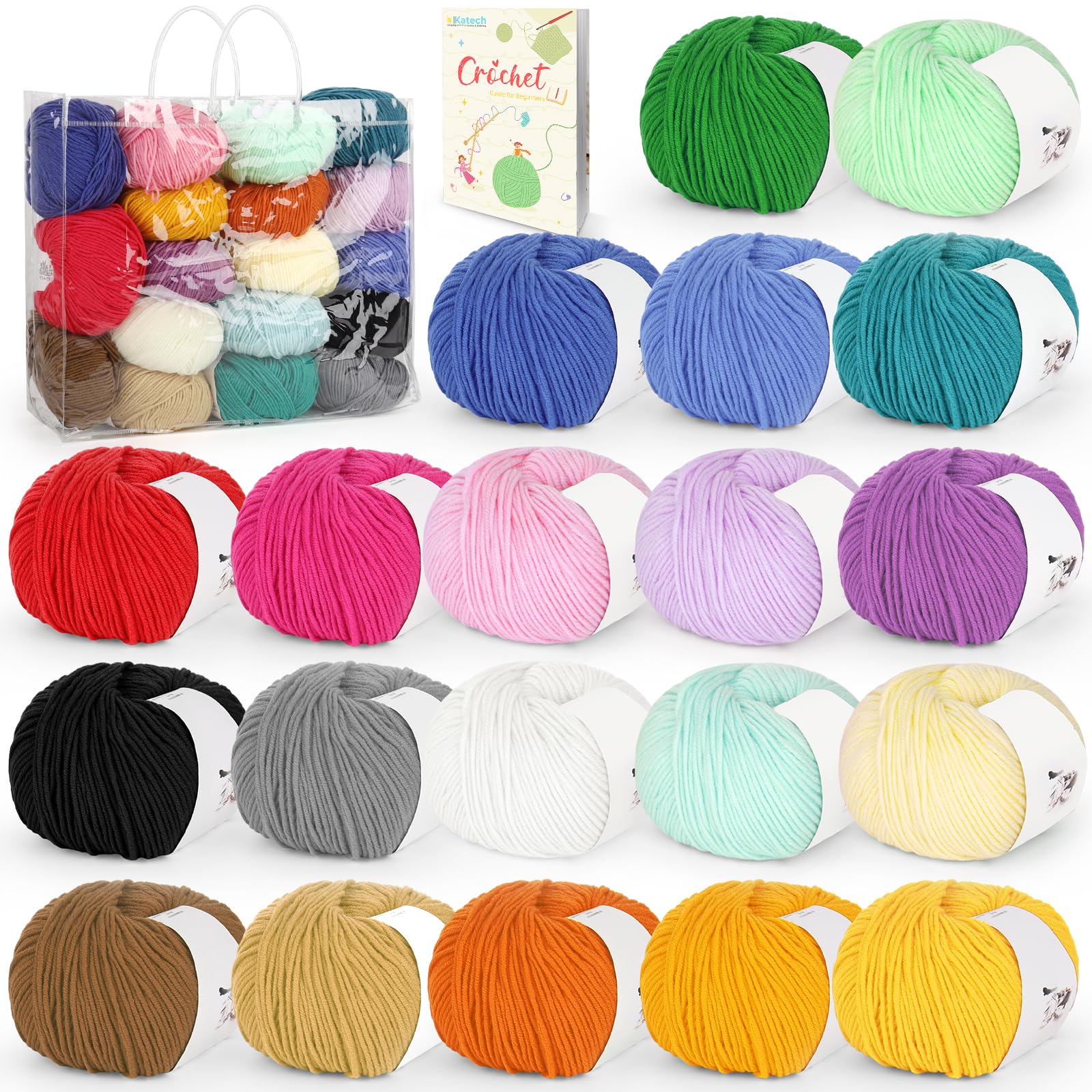 Amazon.com: Katech 20 Skeins Cotton Yarn for Crocheting Knitting- Sport ...