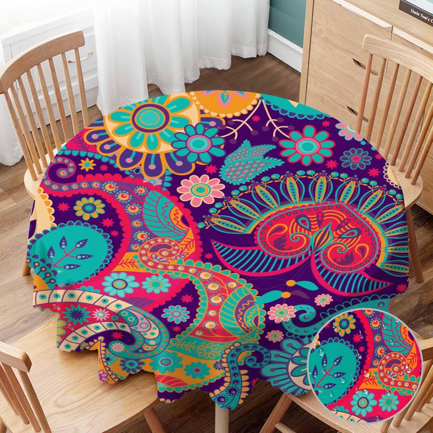 Amazon.com: Yibeas Colorful Flowers Round Tablecloth 60 inch Table ...