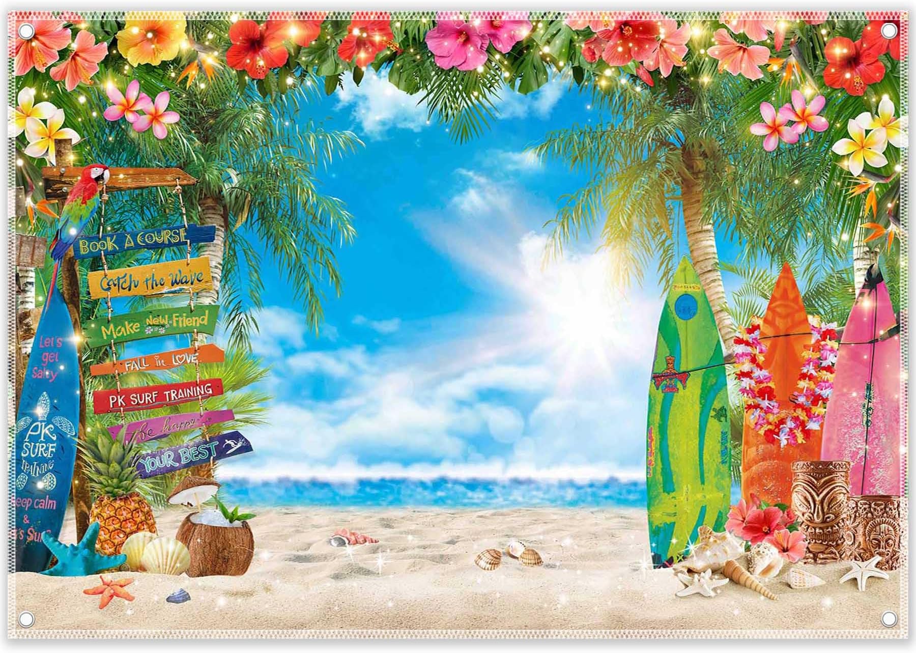 Amazon.com : YCUCUEI 8x6ft Summer Hawaiian Beach Photography Backdrop Tropical Flower Palm ...