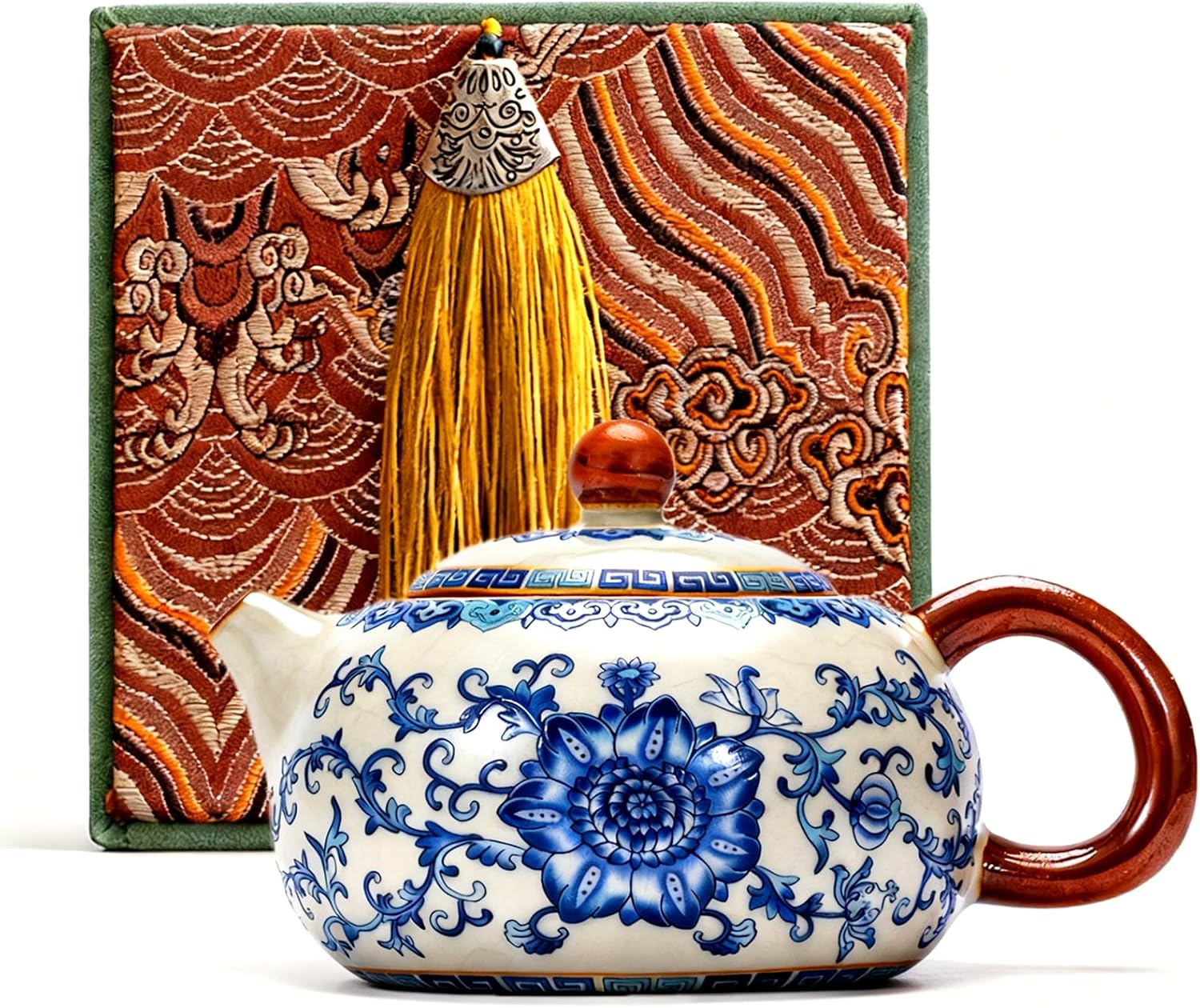 Amazon.com | CmengAo Blue and White Floral Porcelain Teapot with Gift ...