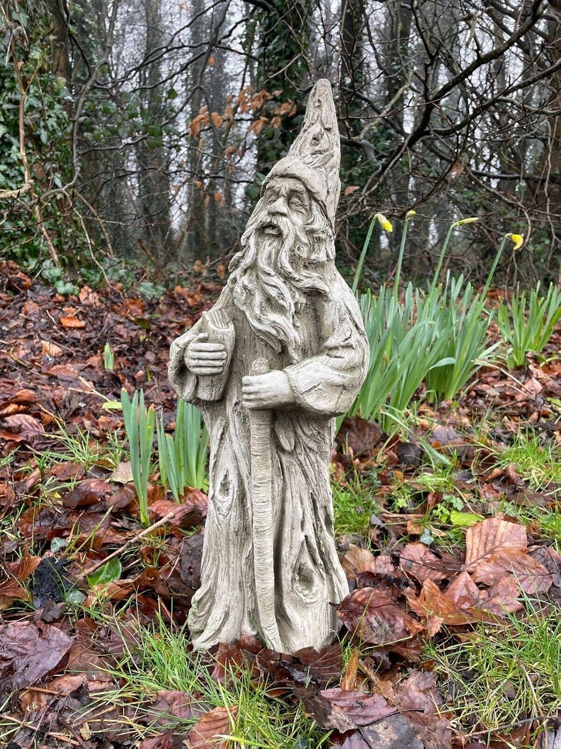 Wizard Warlock Stone Statue | Outdoor Stone Mythical Magic Garden ...